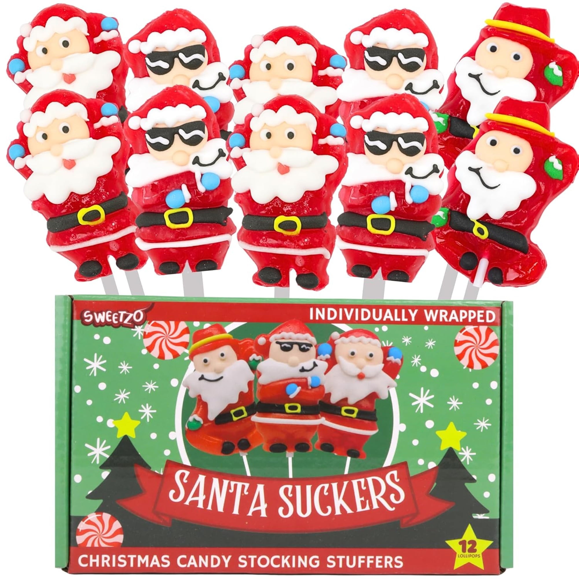 Christmas Santa Suckers, Holiday Stocking Stuffers, 12 Count Box, 9.6 ...