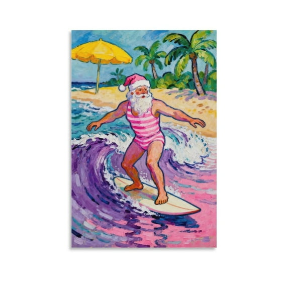 Christmas Santa Surfing Vintage Wall Art Painting On Canvas Wall Art ...