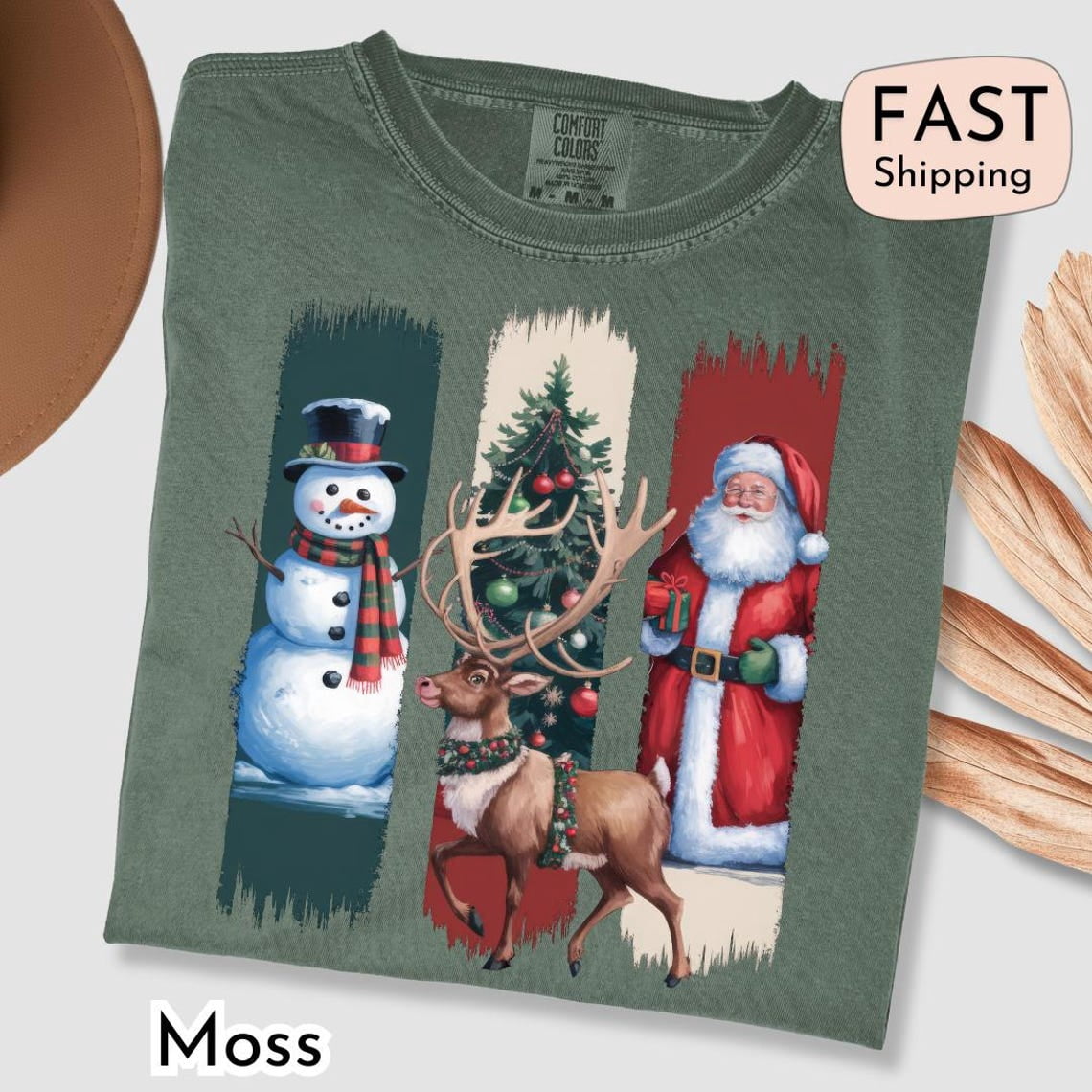 Christmas Santa T-Shirt, Santa Snowman & Reindeer Shirt, Brushstroke ...