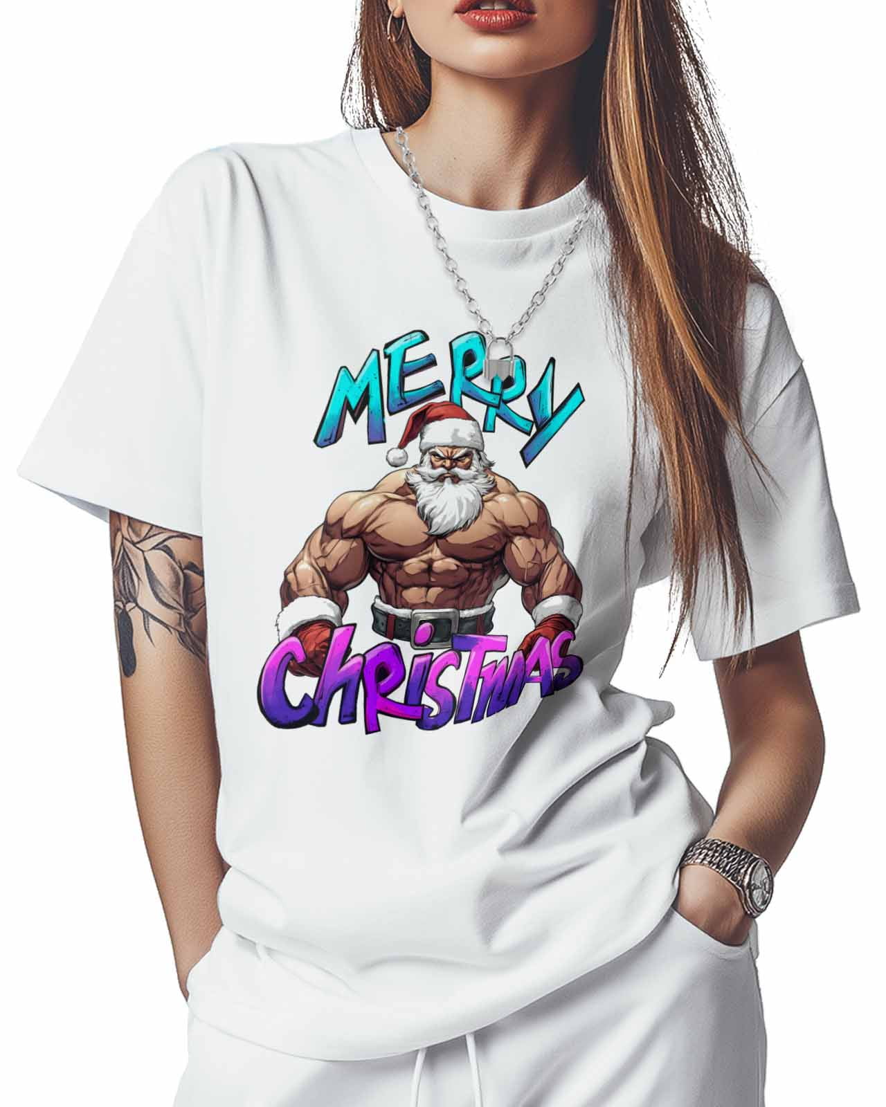 Christmas Santa T Shirts for Women, Funny Santa Aqua Purple Short ...