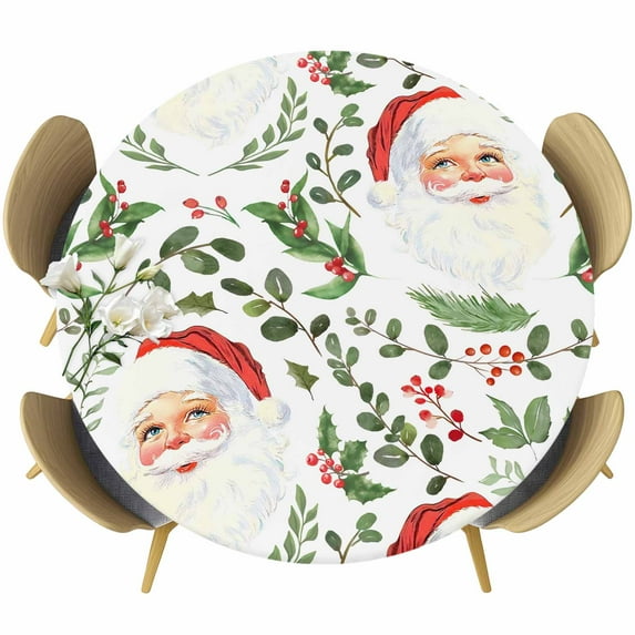 Christmas Santa Table Cloth, Round Fitted Tablecloths with Elastic Edge ...