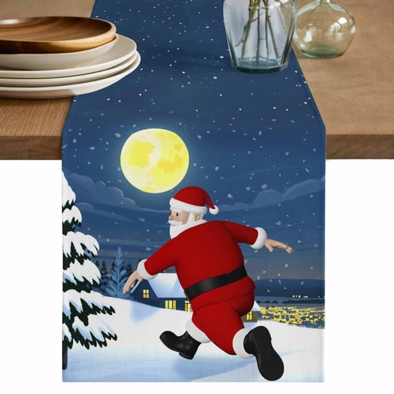 Christmas Santa Table Runner 120 Inches, Xmas Tree Blue Sky Moon ...