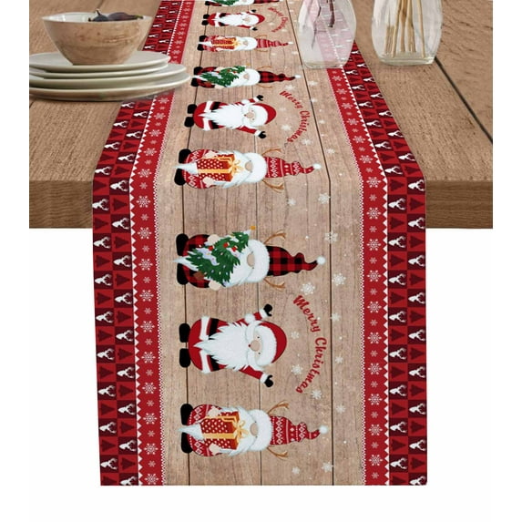 Christmas Santa Table Runner 36 Inches, Xmas Tree Gnomes Snowflake Red ...