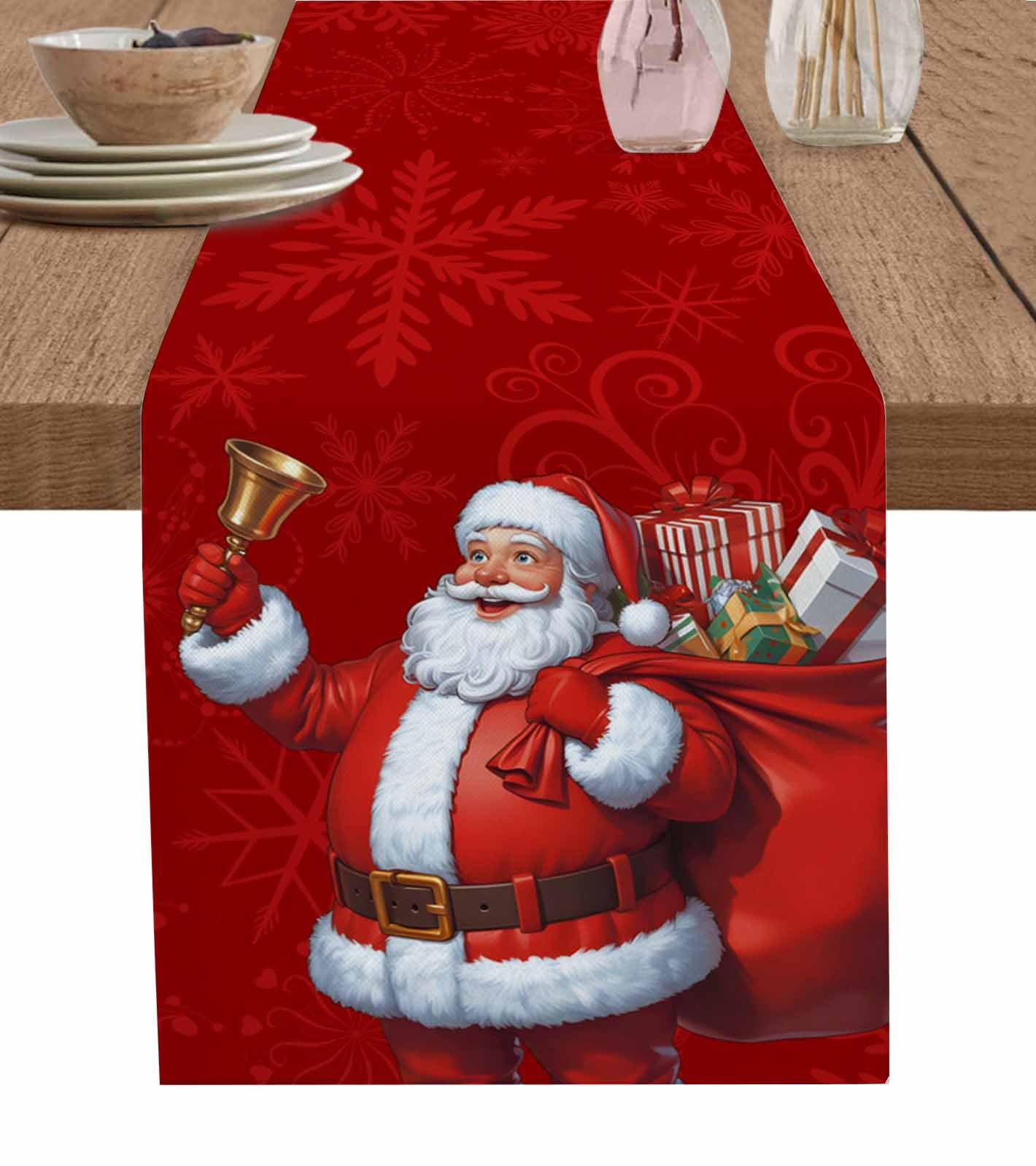 Christmas Santa Table Runner 48 Inches, Red Xmas Santa Claus Winter ...