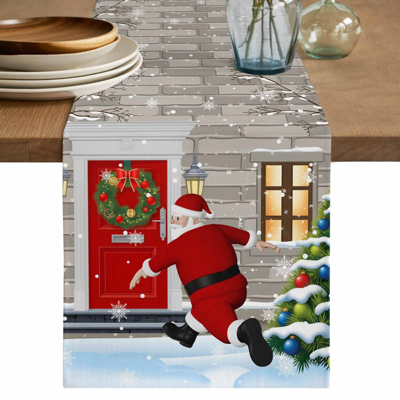 Christmas Santa Table Runner 60 Inches, Xmas Tree Farmhouse Snowflake ...