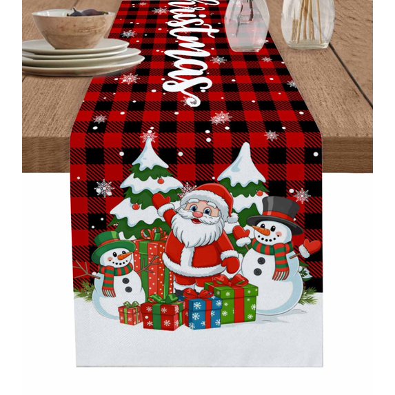 Christmas Santa Table Runner 70 Inches, XmasTree Snowman Snowflake Red ...