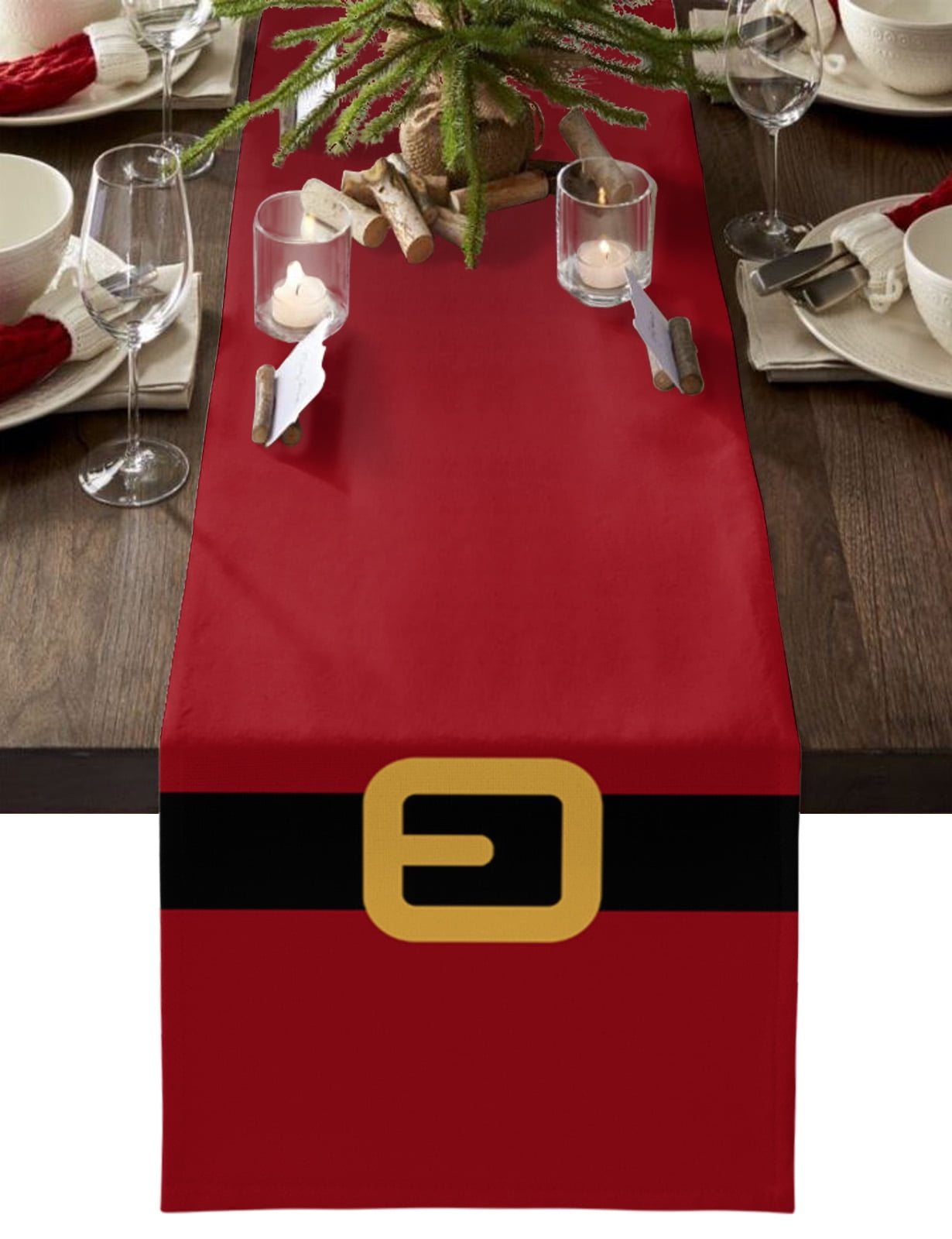 Christmas Santa Table Runner Black Golden Belt Red Backdrop ...