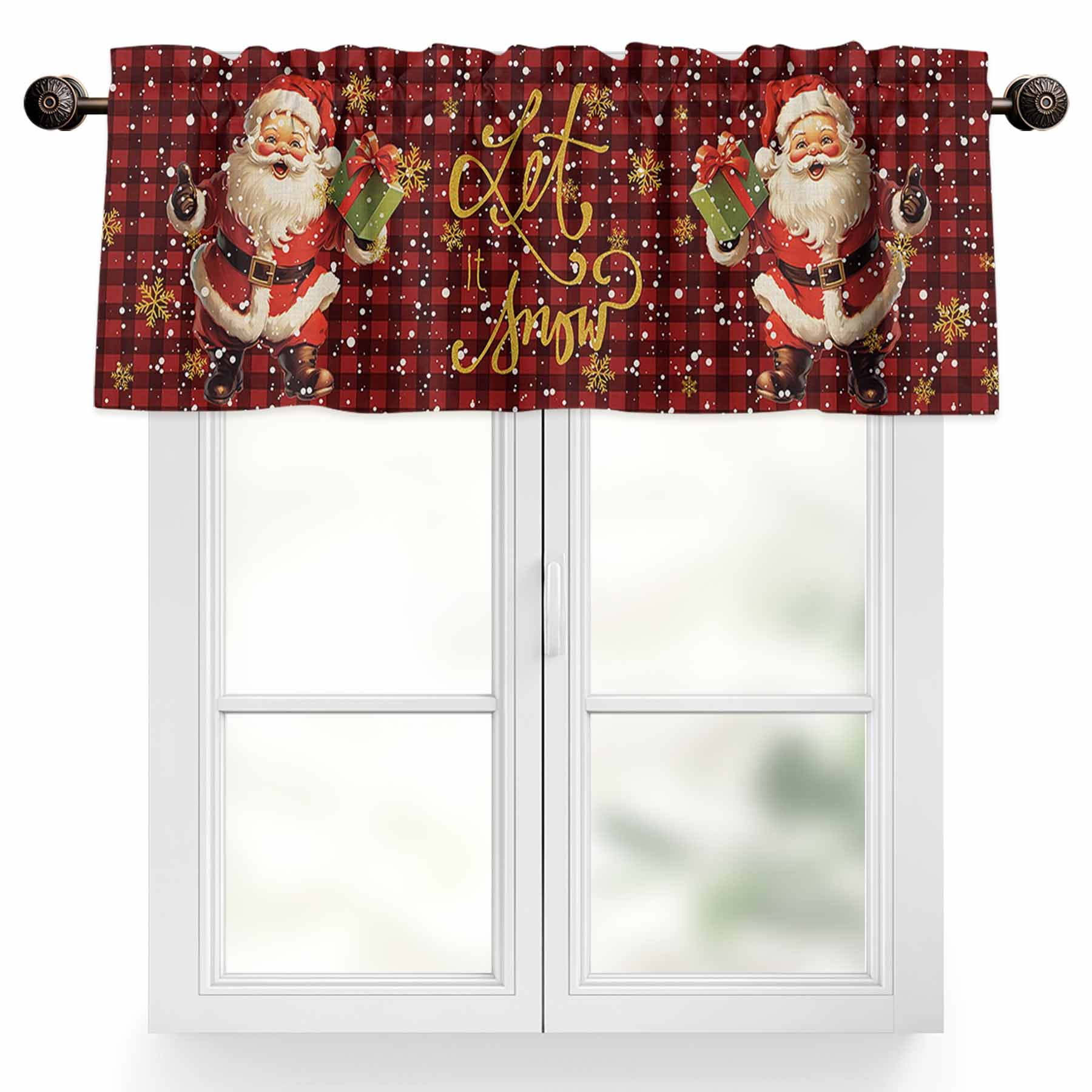 Christmas Santa Valances for Windows, 42 x 18in, Claus Winter Snowflake ...