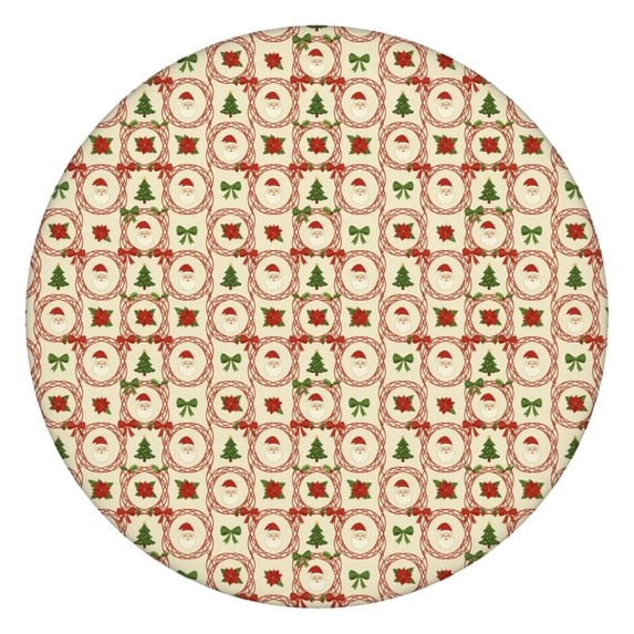 Christmas Santa Wreath Beige Pattern Round Elastic Tablecloth, 36-44 ...