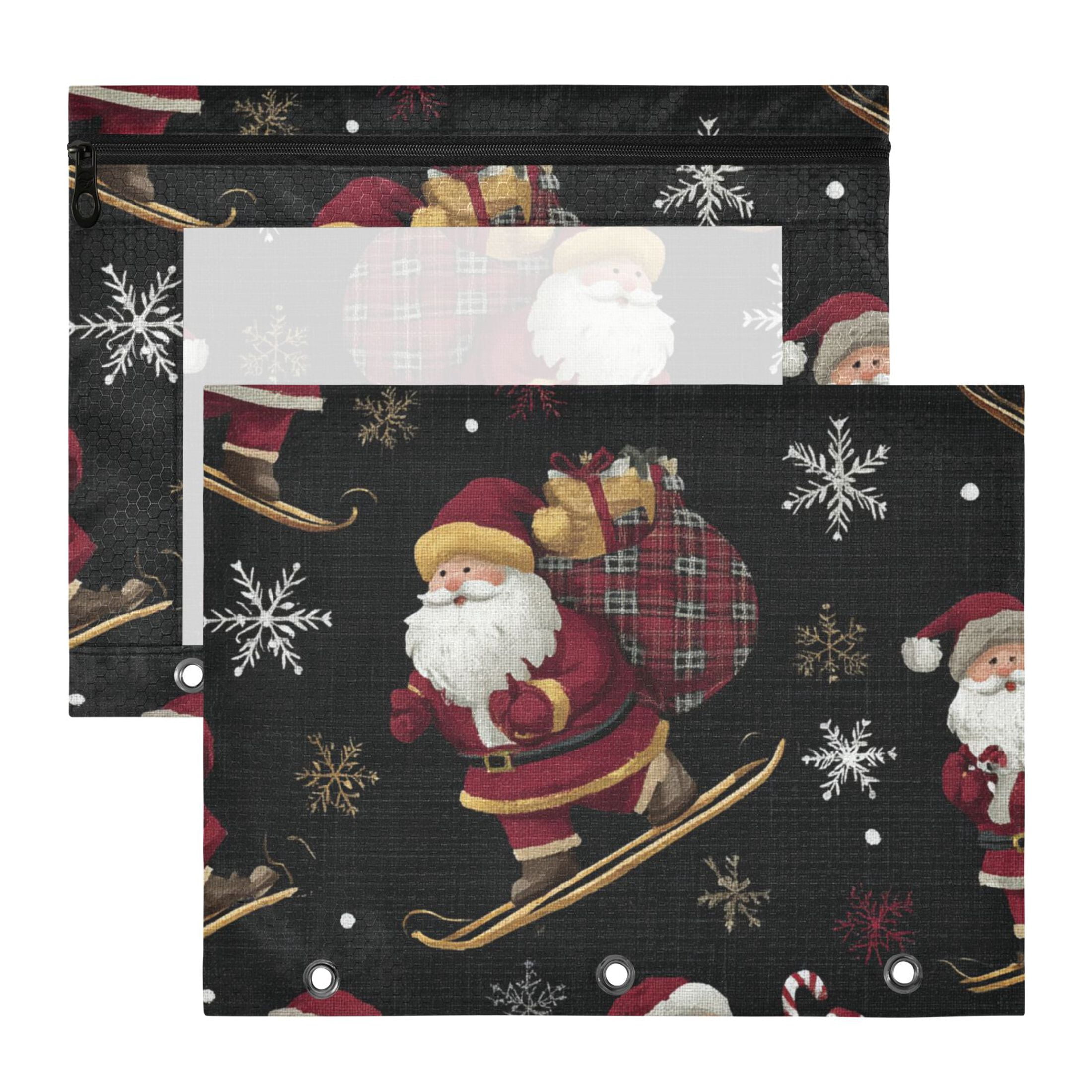Christmas Santa on Sleigh Snowflakes 3-Ring Binder Pocket with Zipper ...