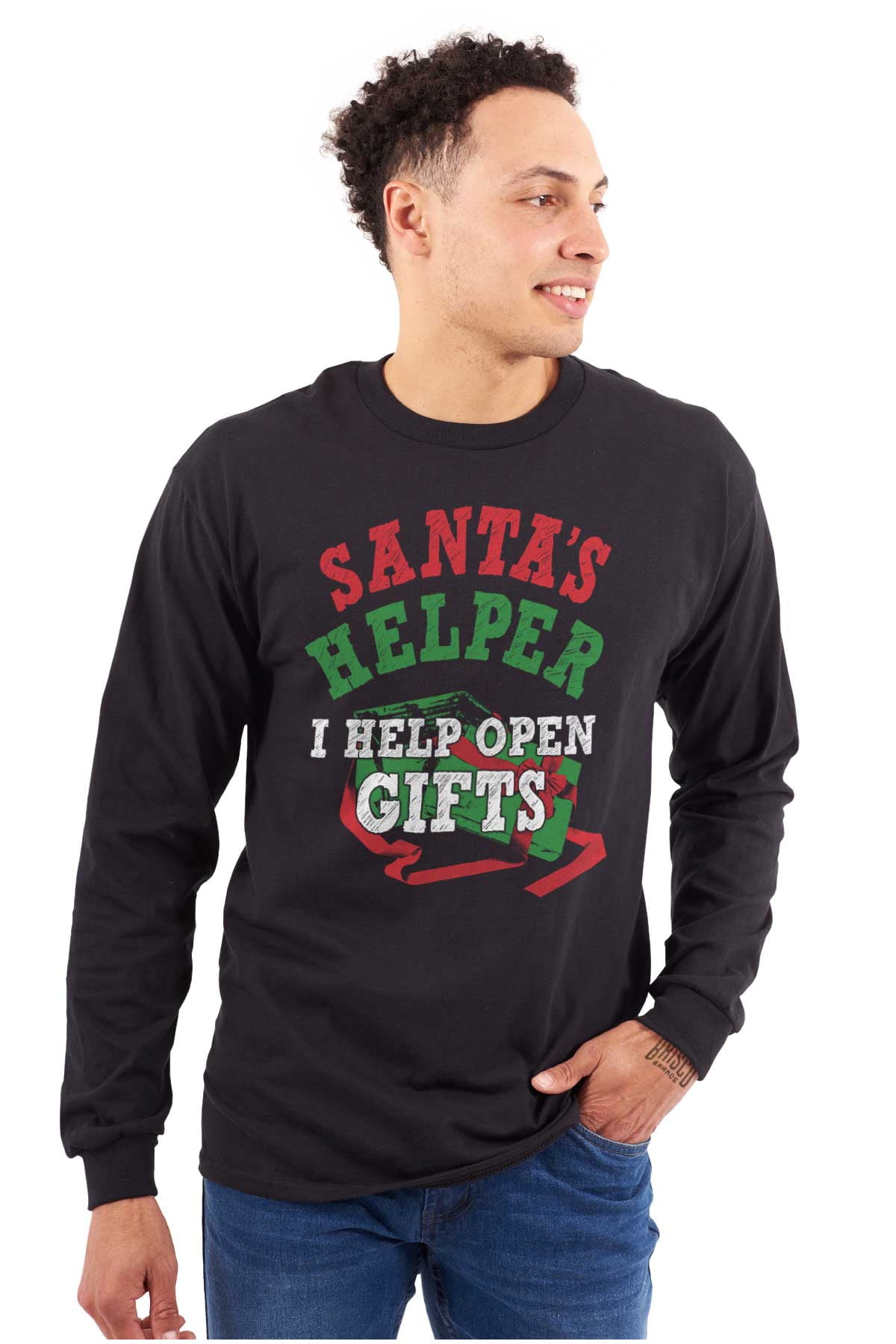 Christmas Santa's Helper Open Presents Long Sleeve TShirt Men Women ...