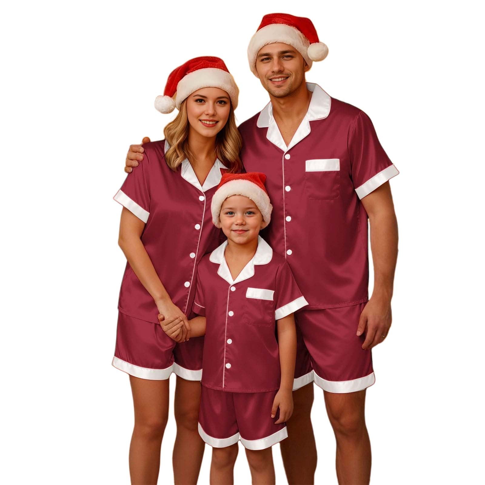 Christmas Satin Silk Pajamas Family Matching Pajamas Set Womens Short ...