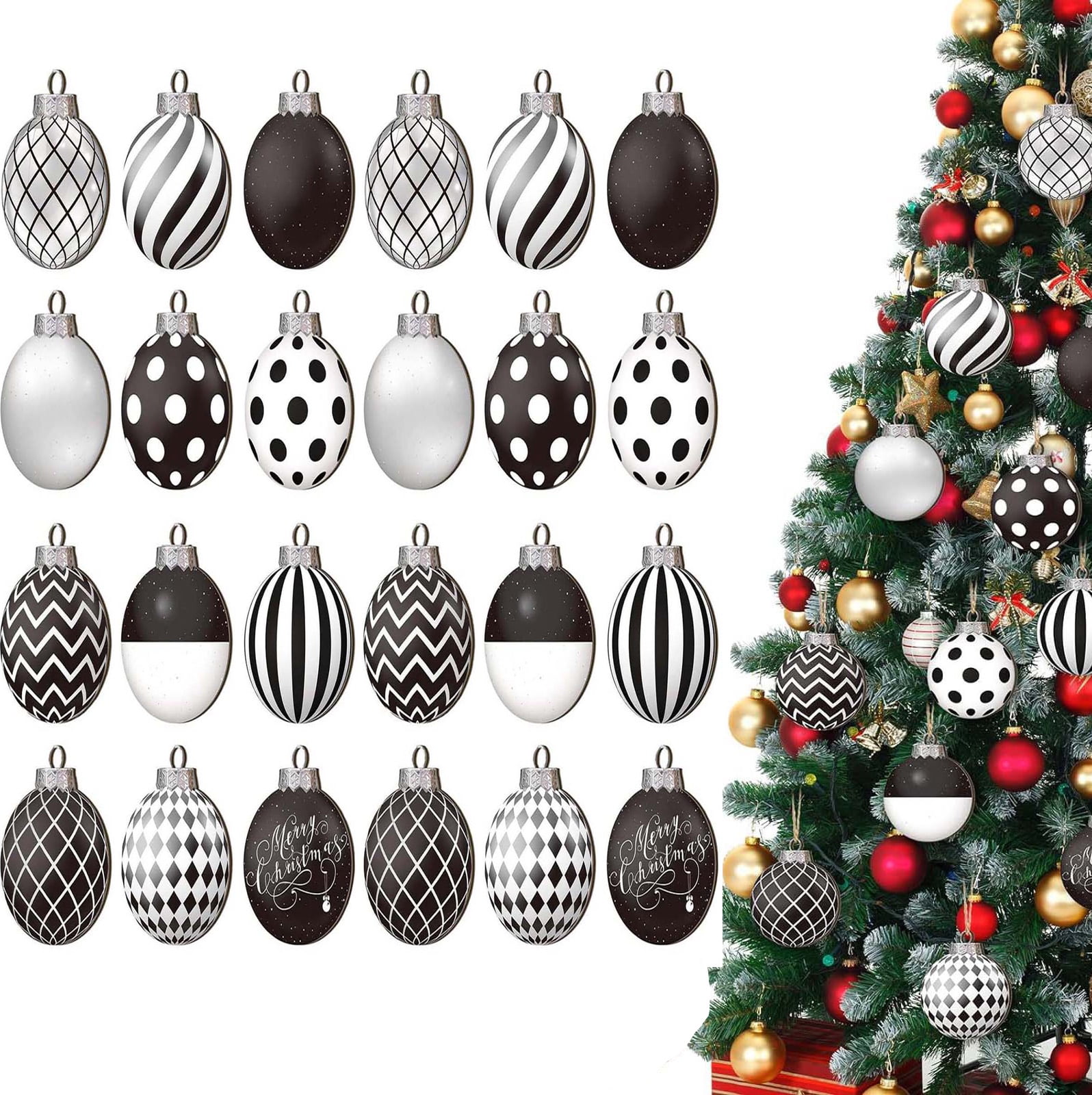 Christmas Savings! 24 Pieces Christmas Polka Dot Ornaments Black and ...