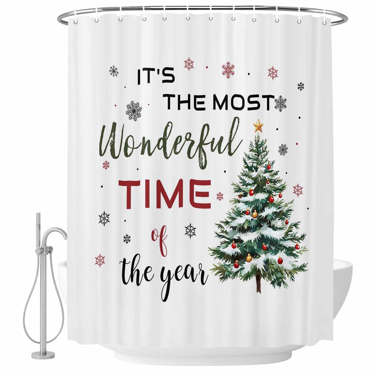 Christmas Saying Shower Curtain Set - Long 72" x 84" Washable Bathtub ...
