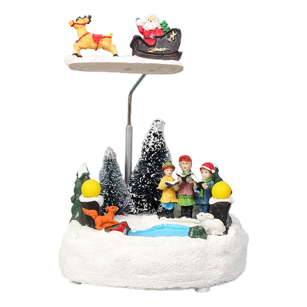 Christmas Scene Resin Ornament LED Light Music Animated Rotating ...