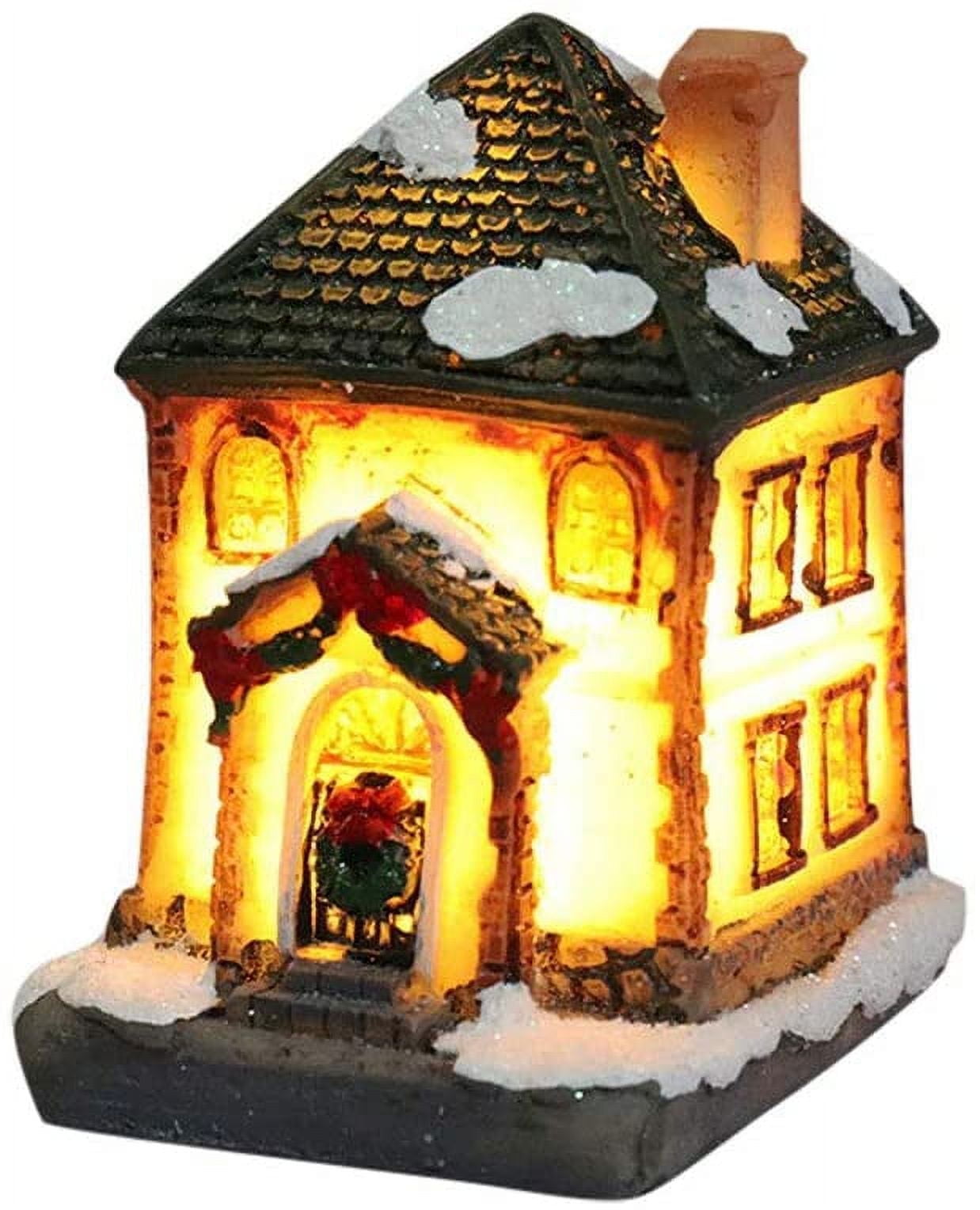 Christmas Scene Village Houses, LED Christmas Decorations Resin Snow ...