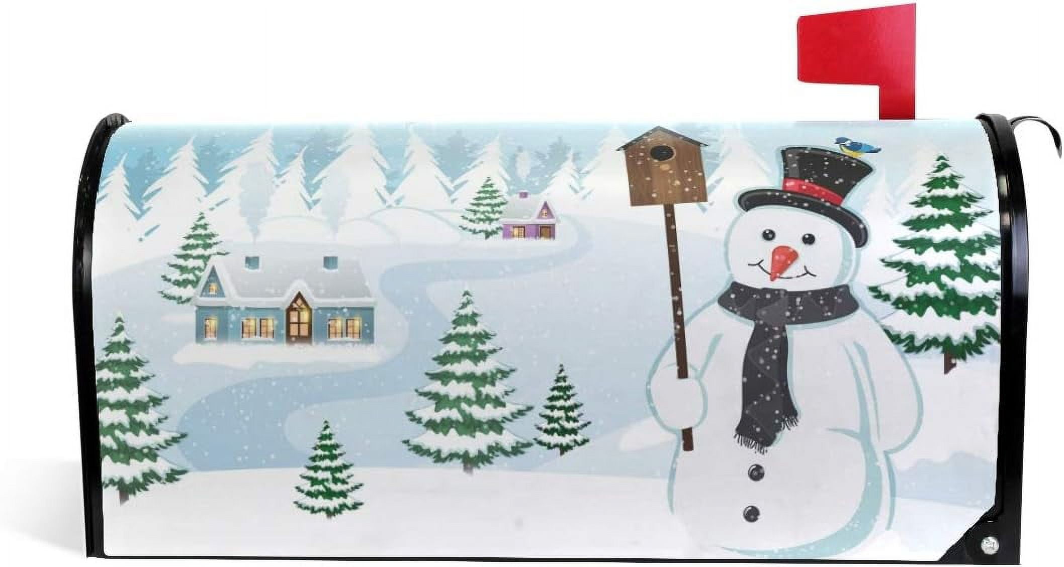 Christmas Scene Winter Landscape with Snowman Tree Magnetic Mailbox ...