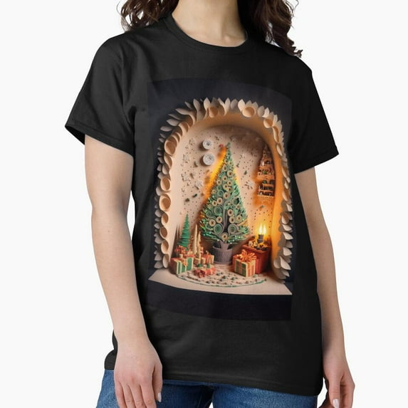 Christmas Scene With A Paper Cut Style Tree Festive Holiday M10791 T ...