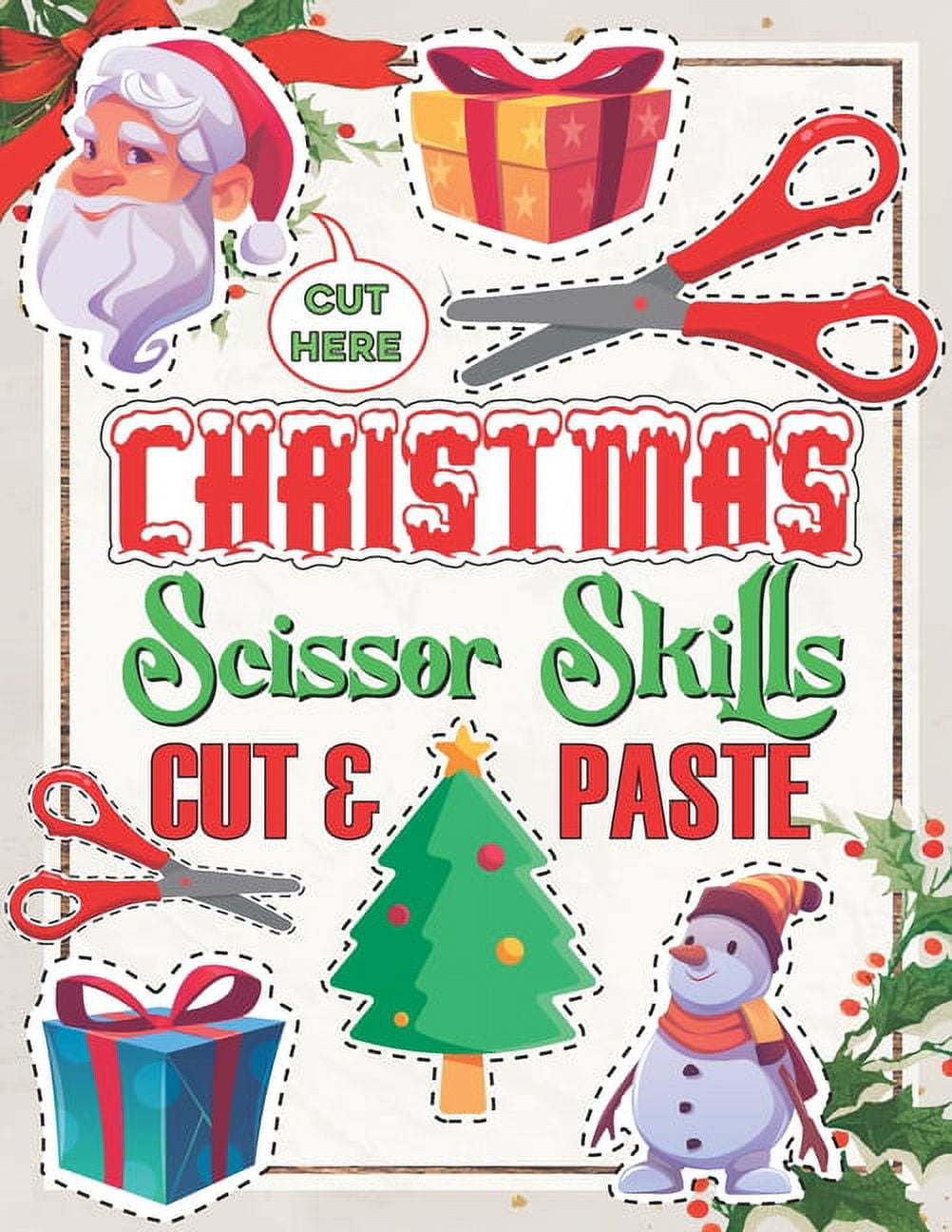 Christmas Scissor Skills Cut and Paste: Activity Book for kids, Ages 3 ...