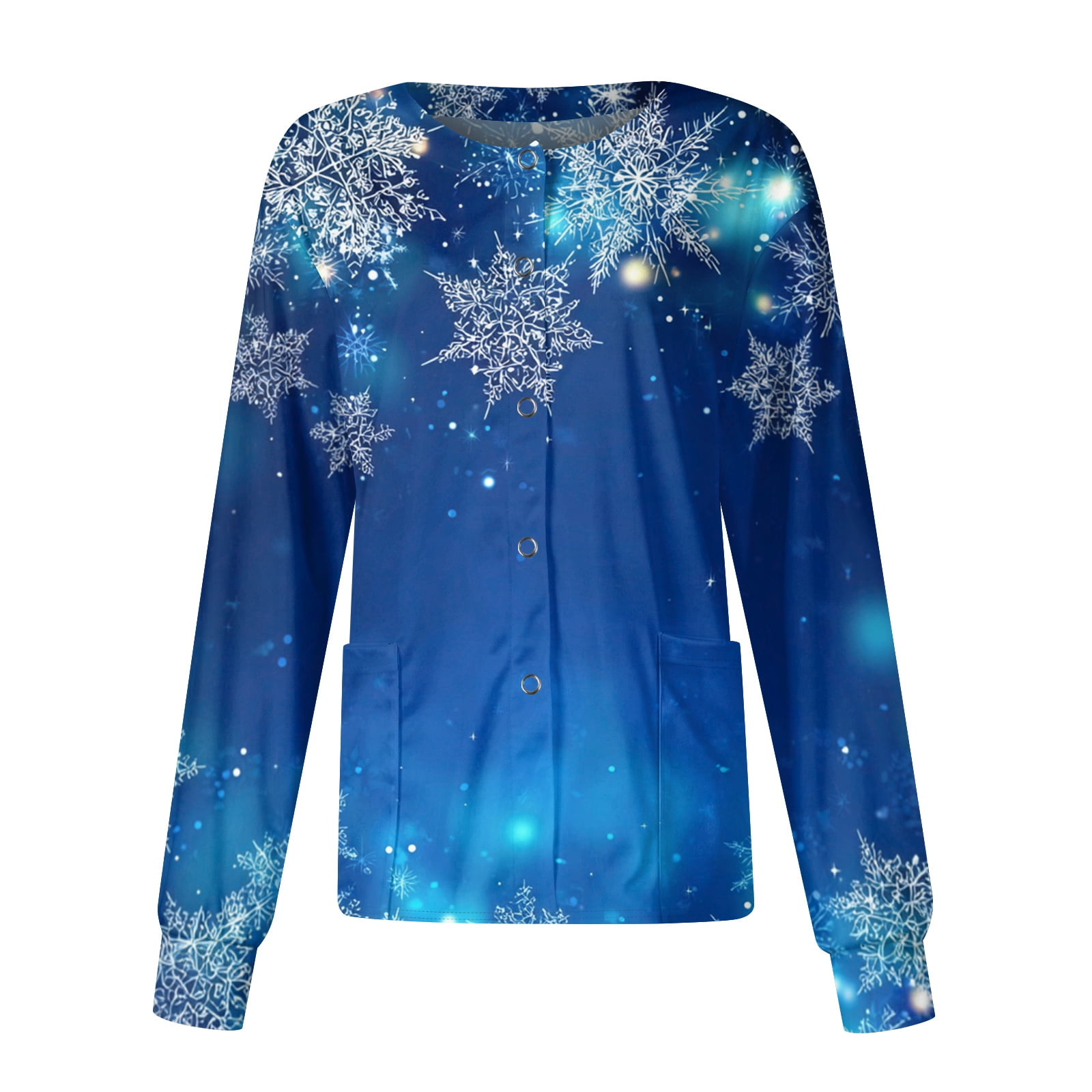 Christmas Scrub Jacket for Women Cute Xmas Printed Scrub Tops Snap ...