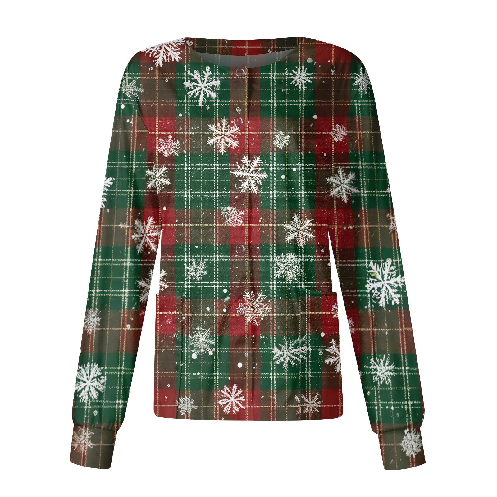 Christmas Scrub Jacket for Women Cute Xmas Printed Scrub Tops Snap ...