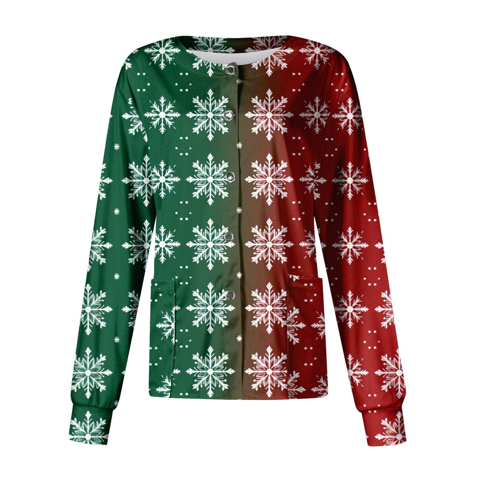 Christmas Scrub Jacket for Women with Pockets Santa Reindeer Long ...