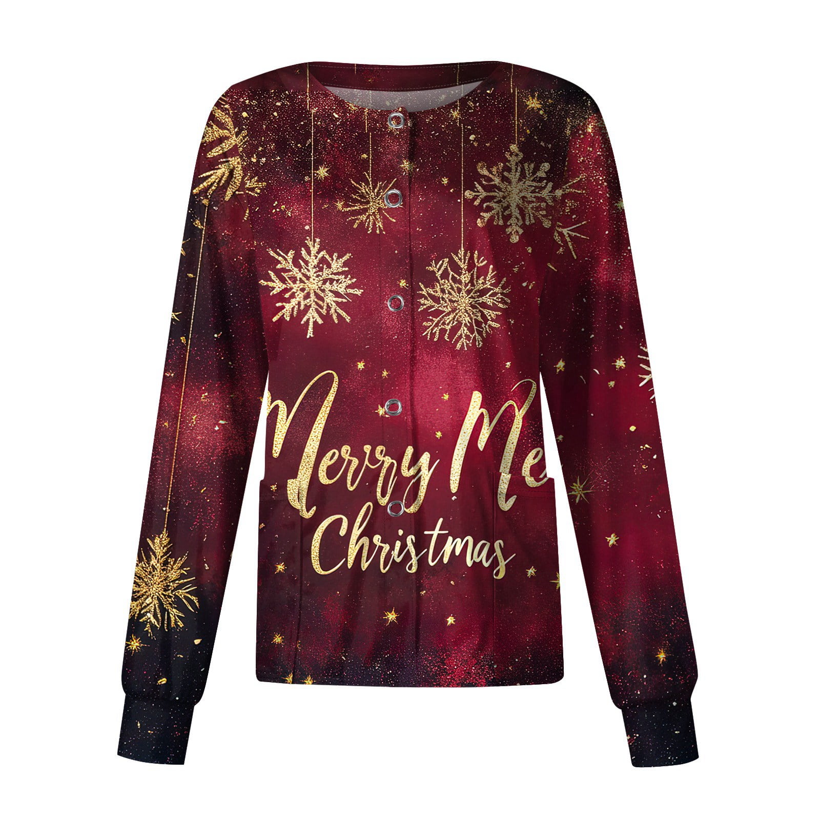 Christmas Scrub Jackets Women With Pockets Long Sleeve Snap Front ...