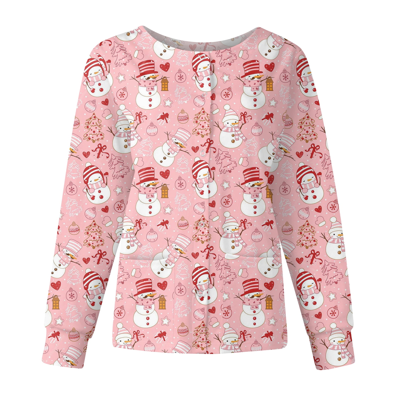 Christmas Scrub Jackets Women Xmas Printed Scrub Tops Snap Front Scrubs ...