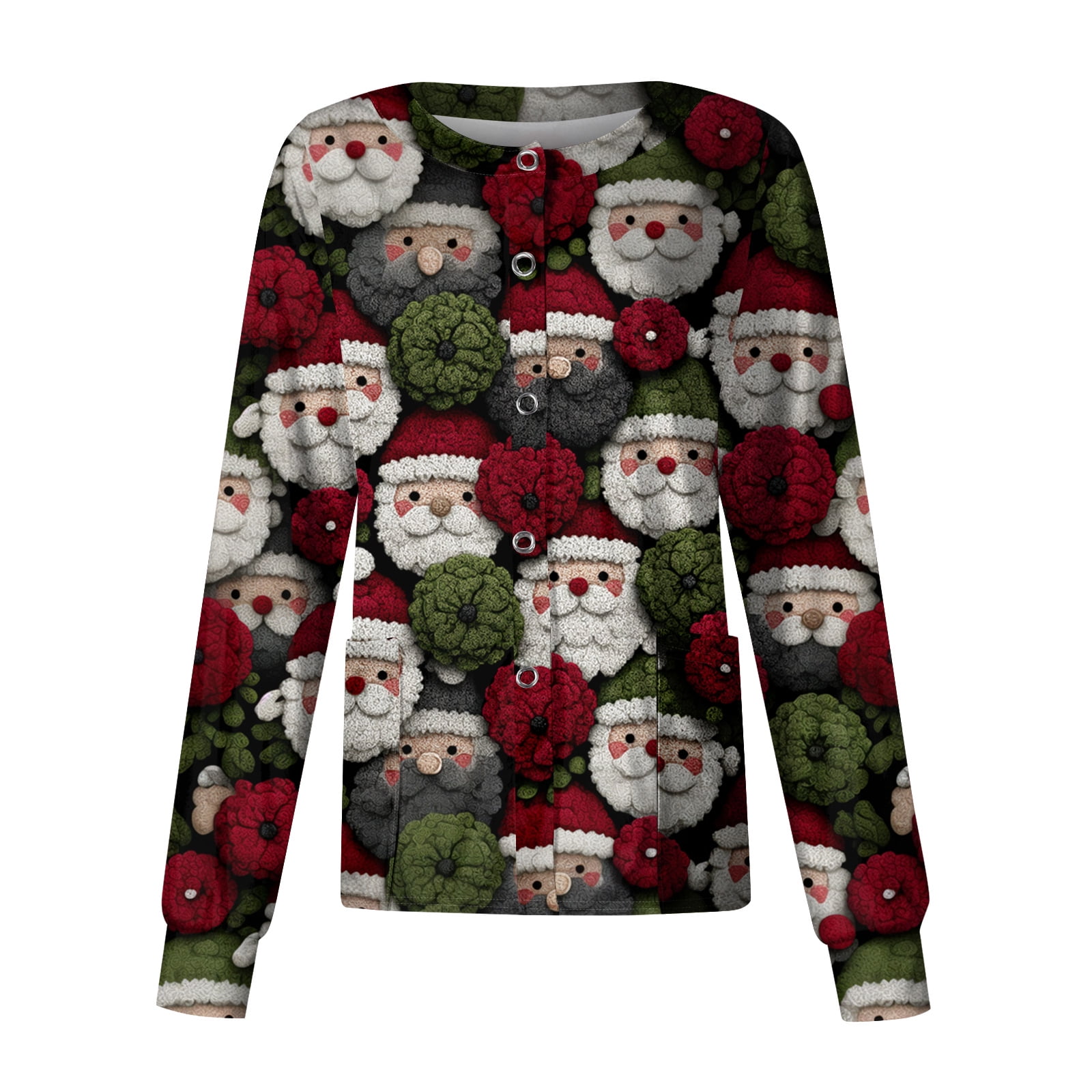 Christmas Scrub Jackets for Women Snap Front Cute Xmas Printed Long ...