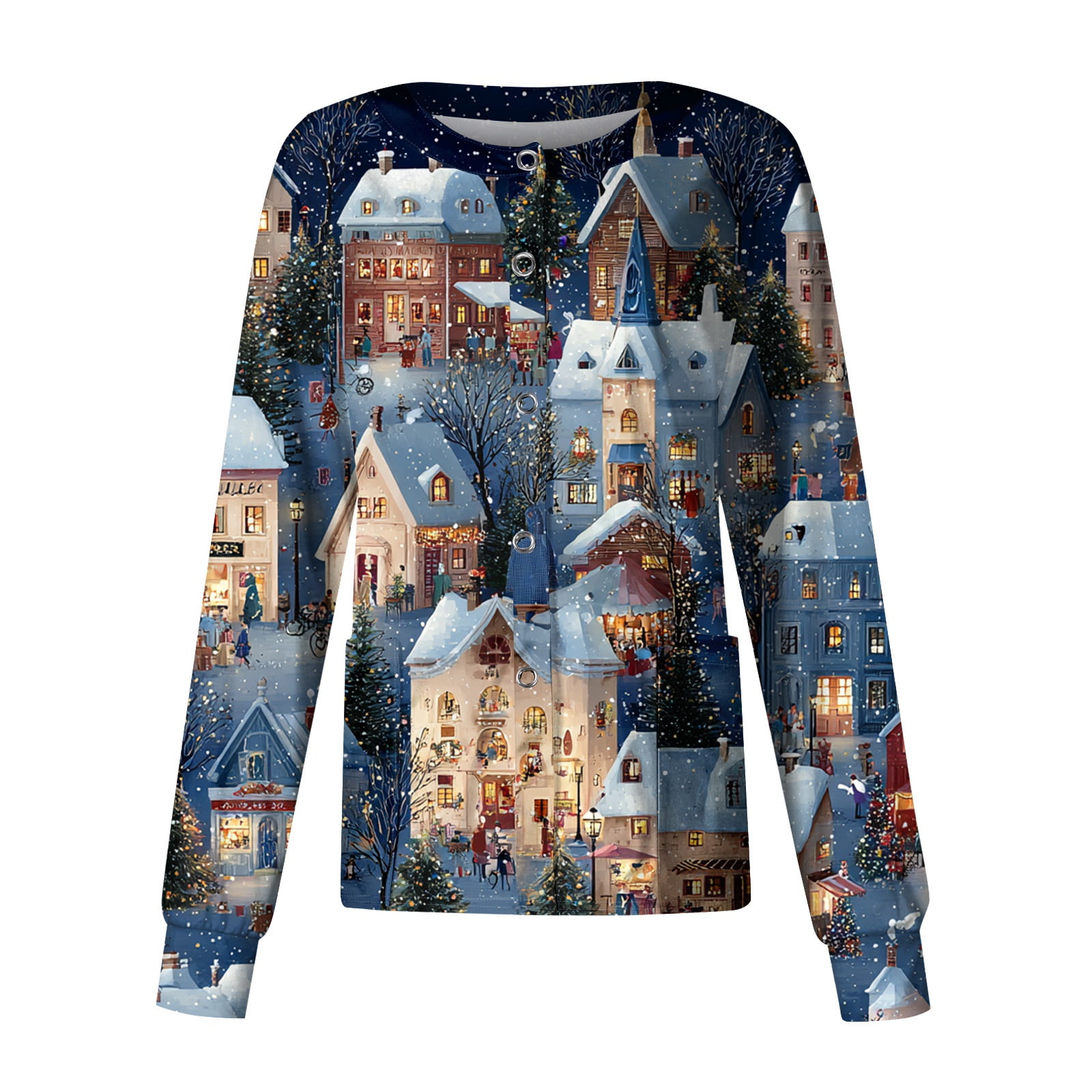 Christmas Scrub Jackets for Women Snap Front Cute Xmas Printed Long ...