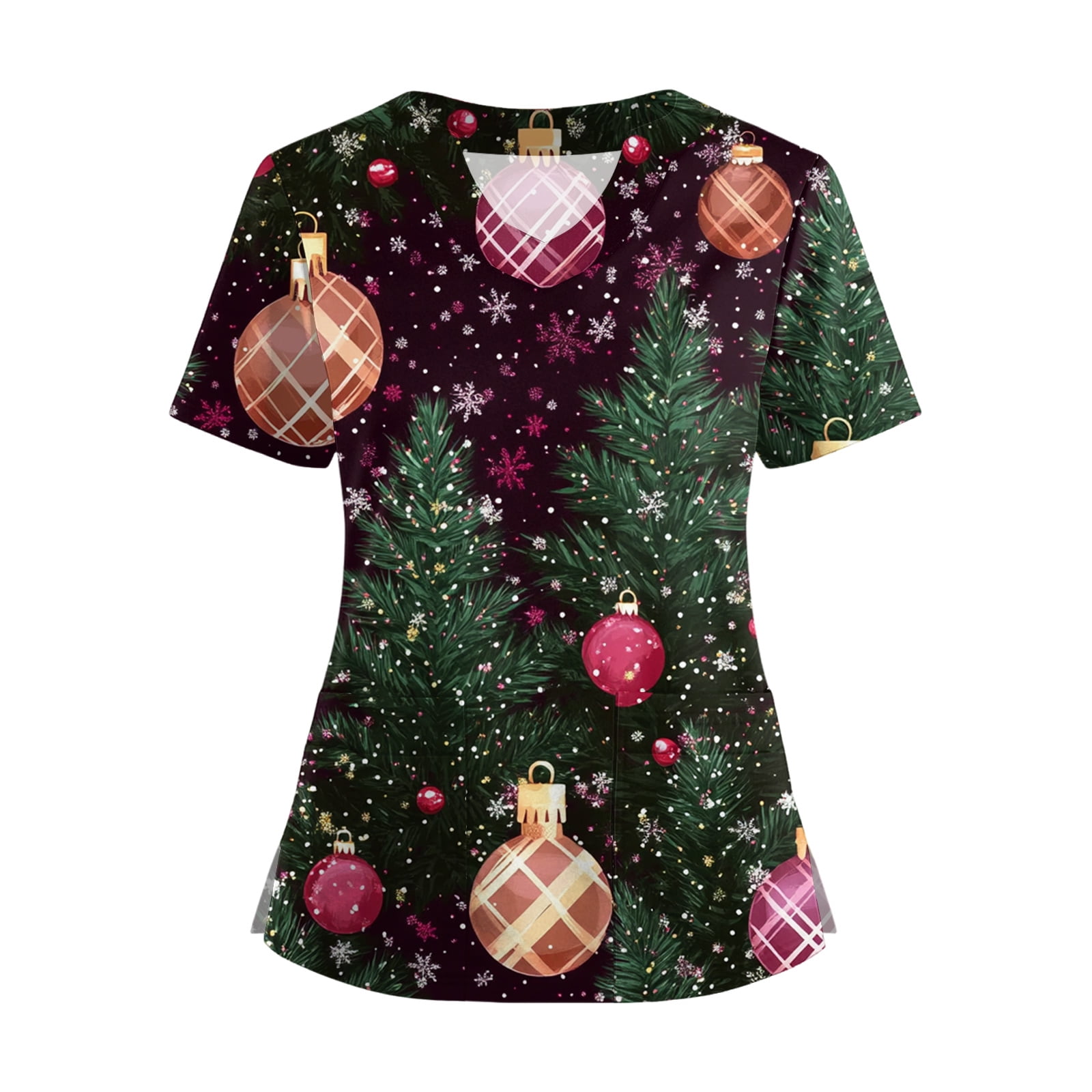 Christmas Scrub Tops Woman V Neck Cartoon Pattern Short Sleeve Nursing ...