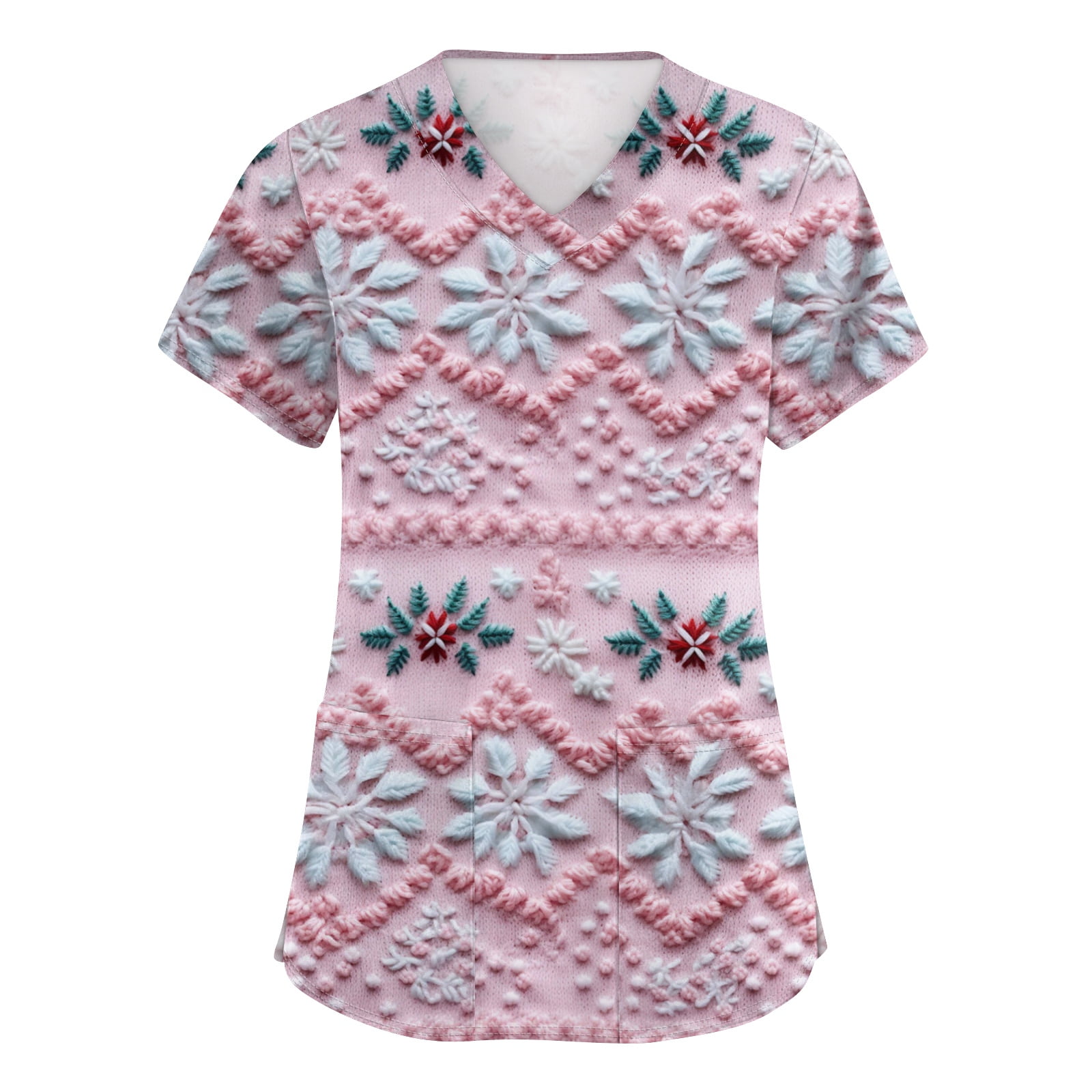 Christmas Scrub Tops Women Cotton V-Neck Short Sleeve Christmas Tree ...
