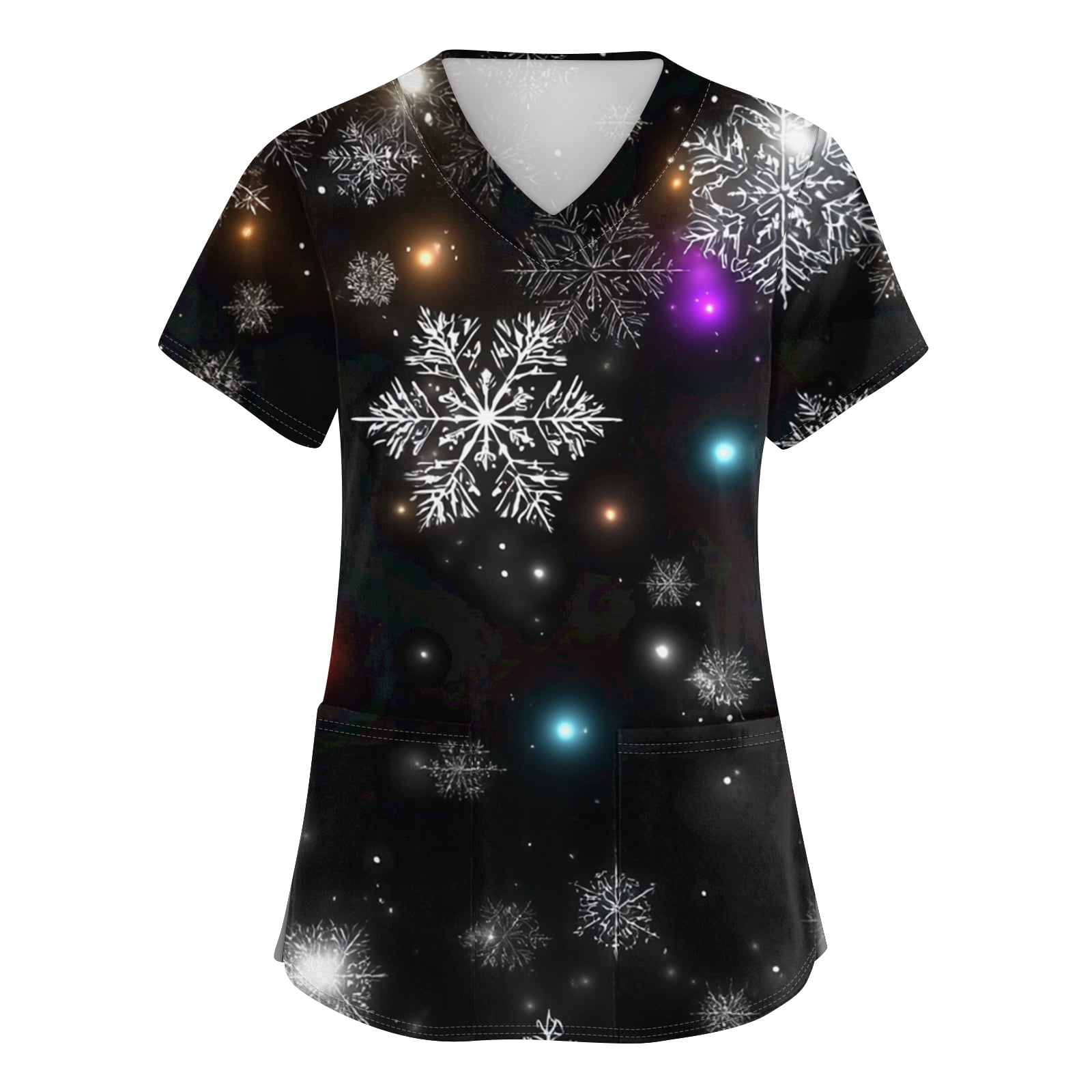 Christmas Scrub Tops Women Cute V Neck Xmas Printed Nurse Working ...