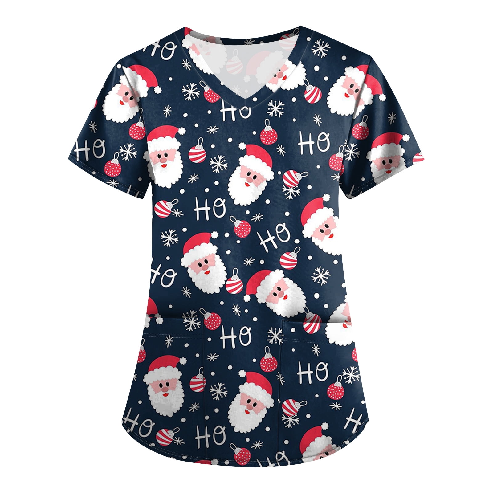 Christmas Scrub Tops Women Cute Xmas Printed Short Sleeve V-Neck Scrub ...