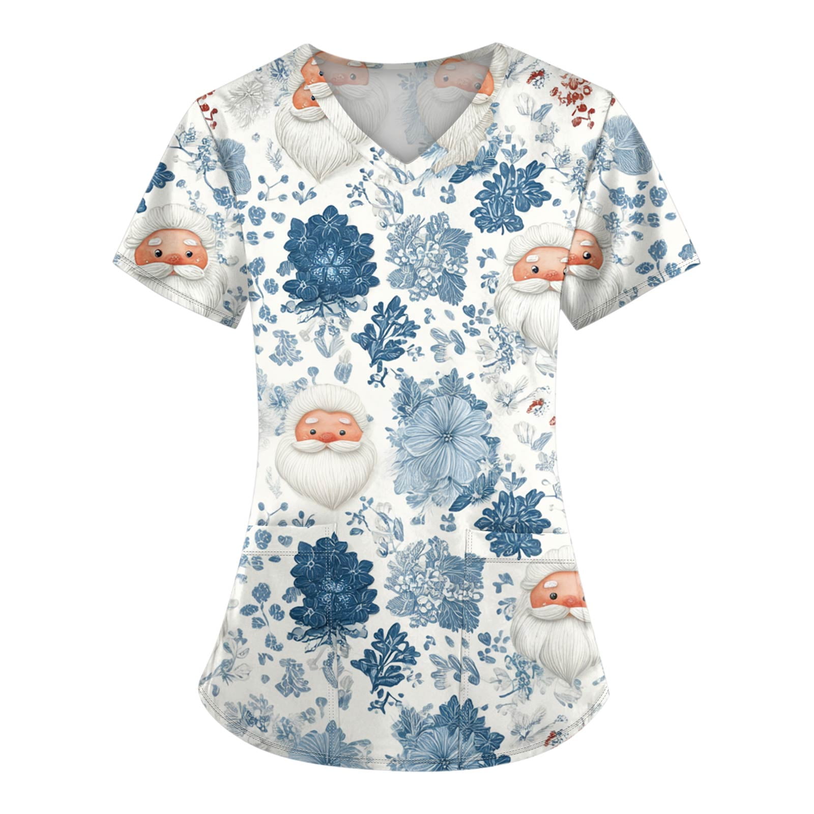 Christmas Scrub Tops Women Funny Xmas Printed Short Sleeve V-Neck ...