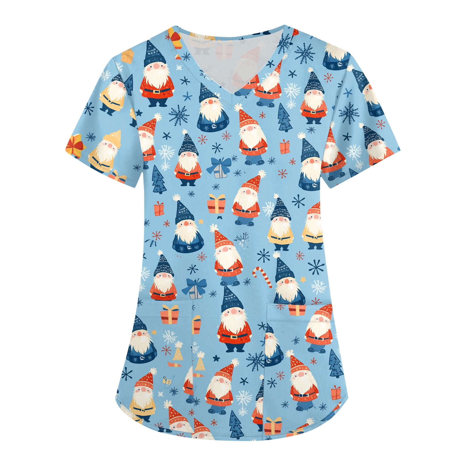 Christmas Scrub Tops Women Short Sleeve V Neck Scrub Top Santa Print ...