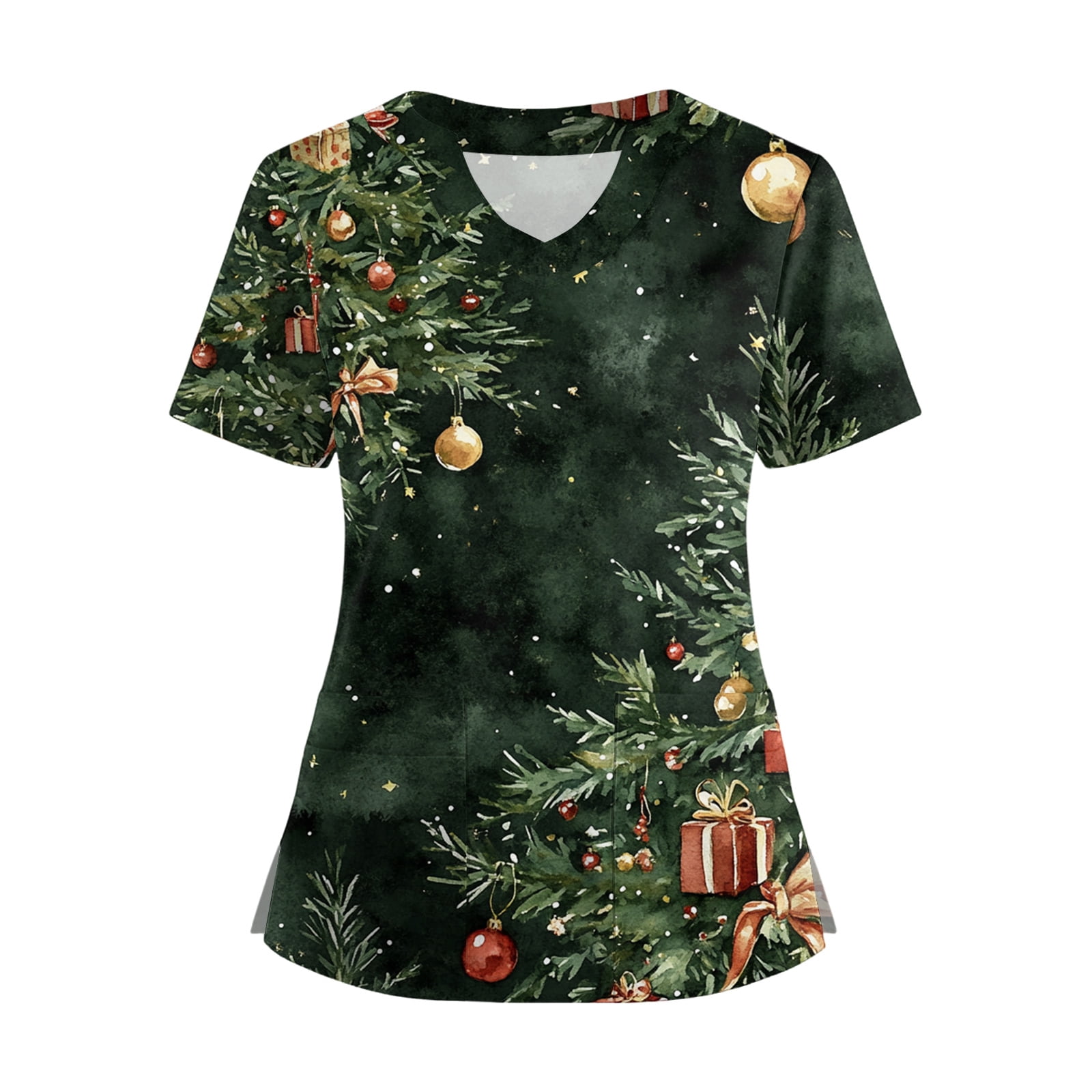 Christmas Scrub Tops Women Stretchy Scrub V Neck Tee Holiday Xmas ...