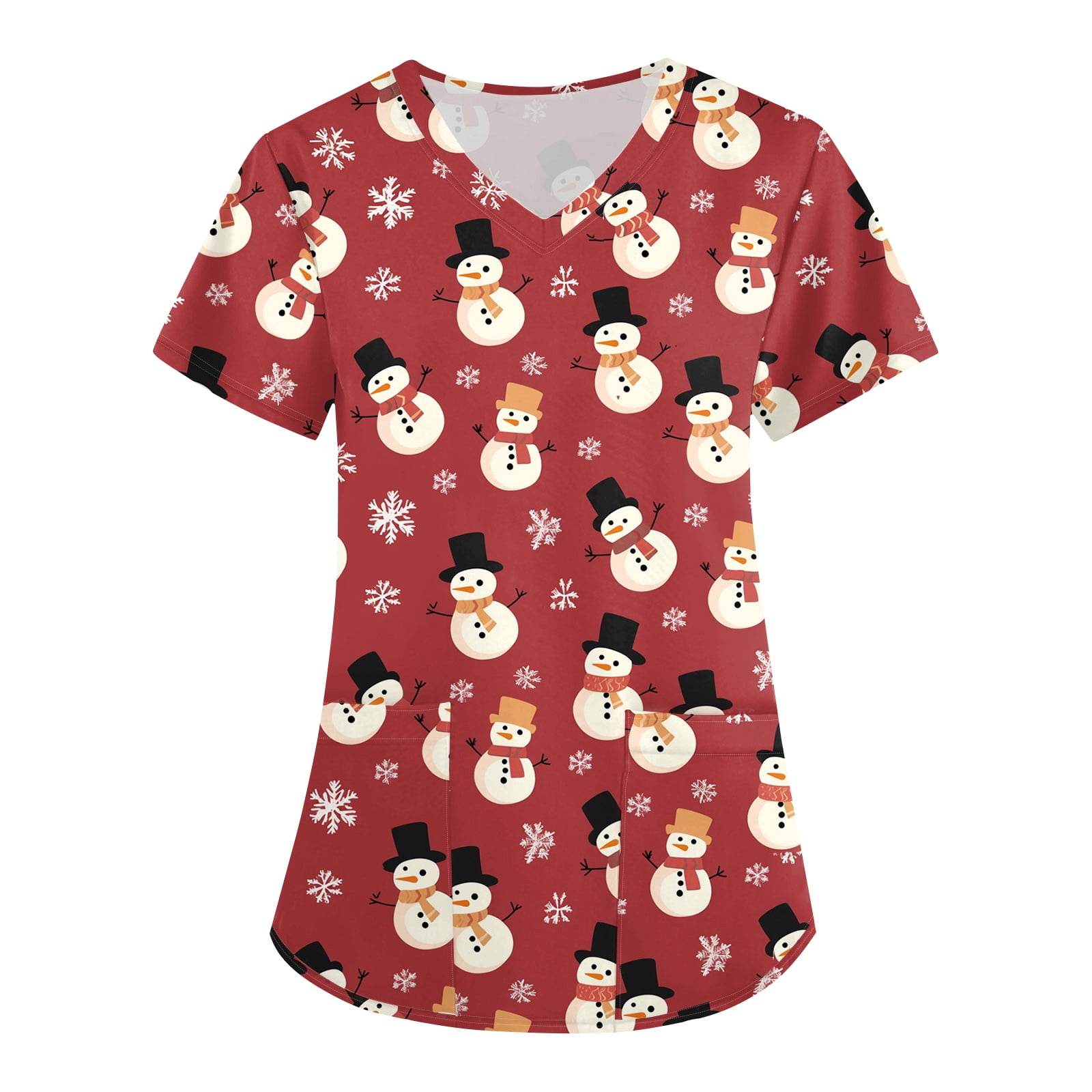 Christmas Scrub Tops Women V Neck Cute Christmas Printed Scrub Tops ...