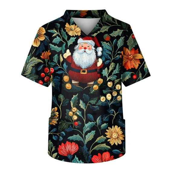 Christmas Scrub Tops for Men Snowman Printed V-Ncek Short Sleeve Tunic ...