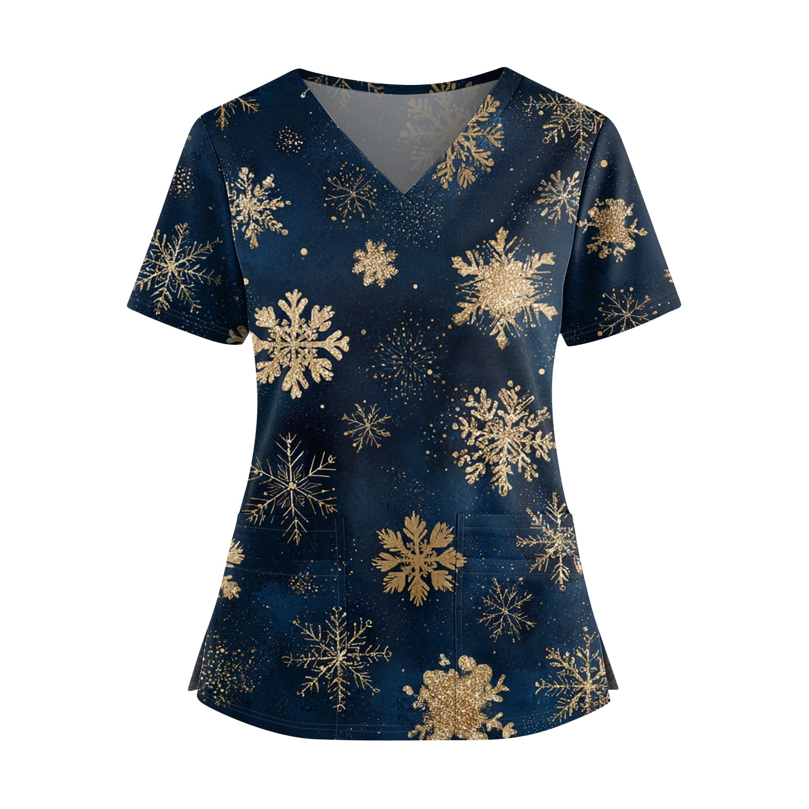 Christmas Scrub Tops for Women Cute Xmas Printed V-Neck Scrub Top ...