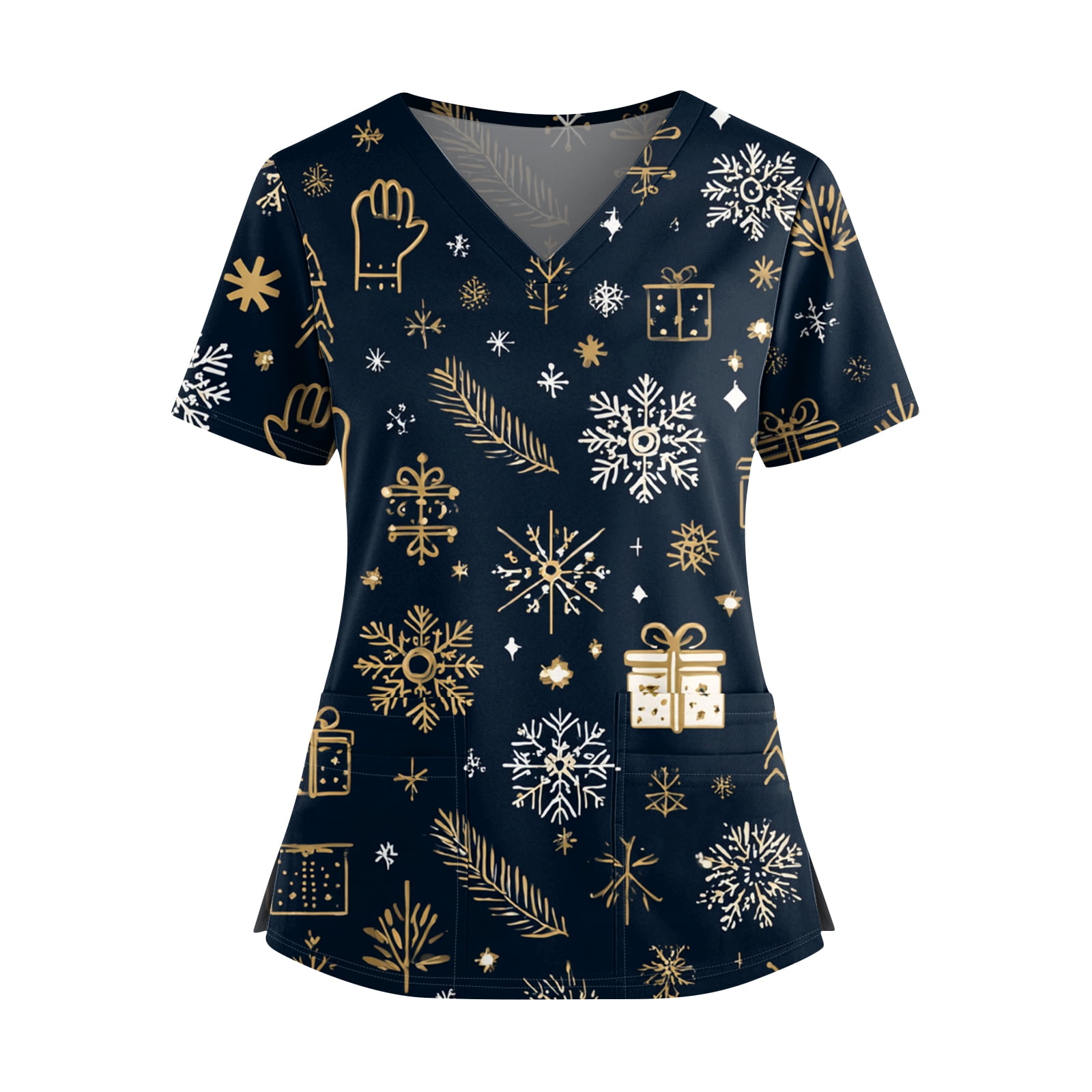 Christmas Scrub Tops for Women Cute Xmas Printed V-Neck Scrub Top ...