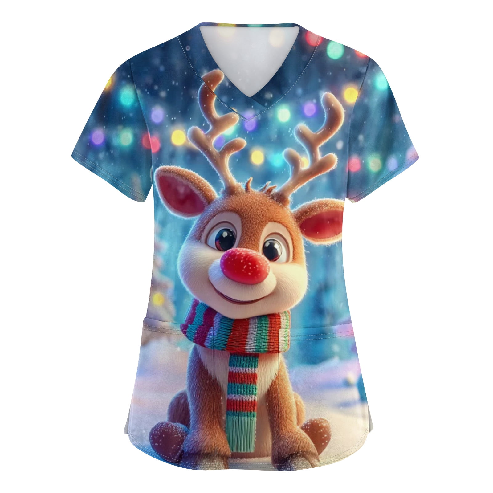 Christmas Scrubs Top for Women Cute Xmas Printed Short Sleeve V-Neck ...