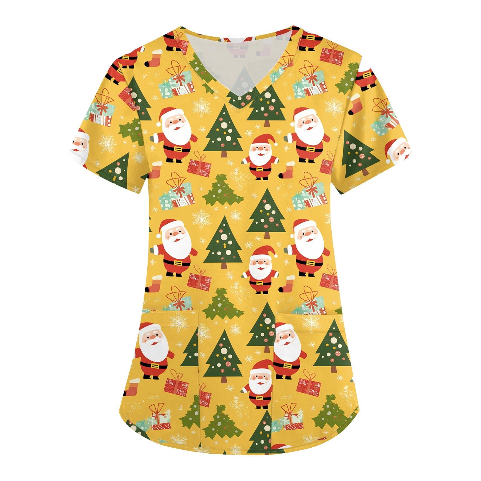 Christmas Scrubs Top for Women Funny Xmas Printed V Neck Shirt ...