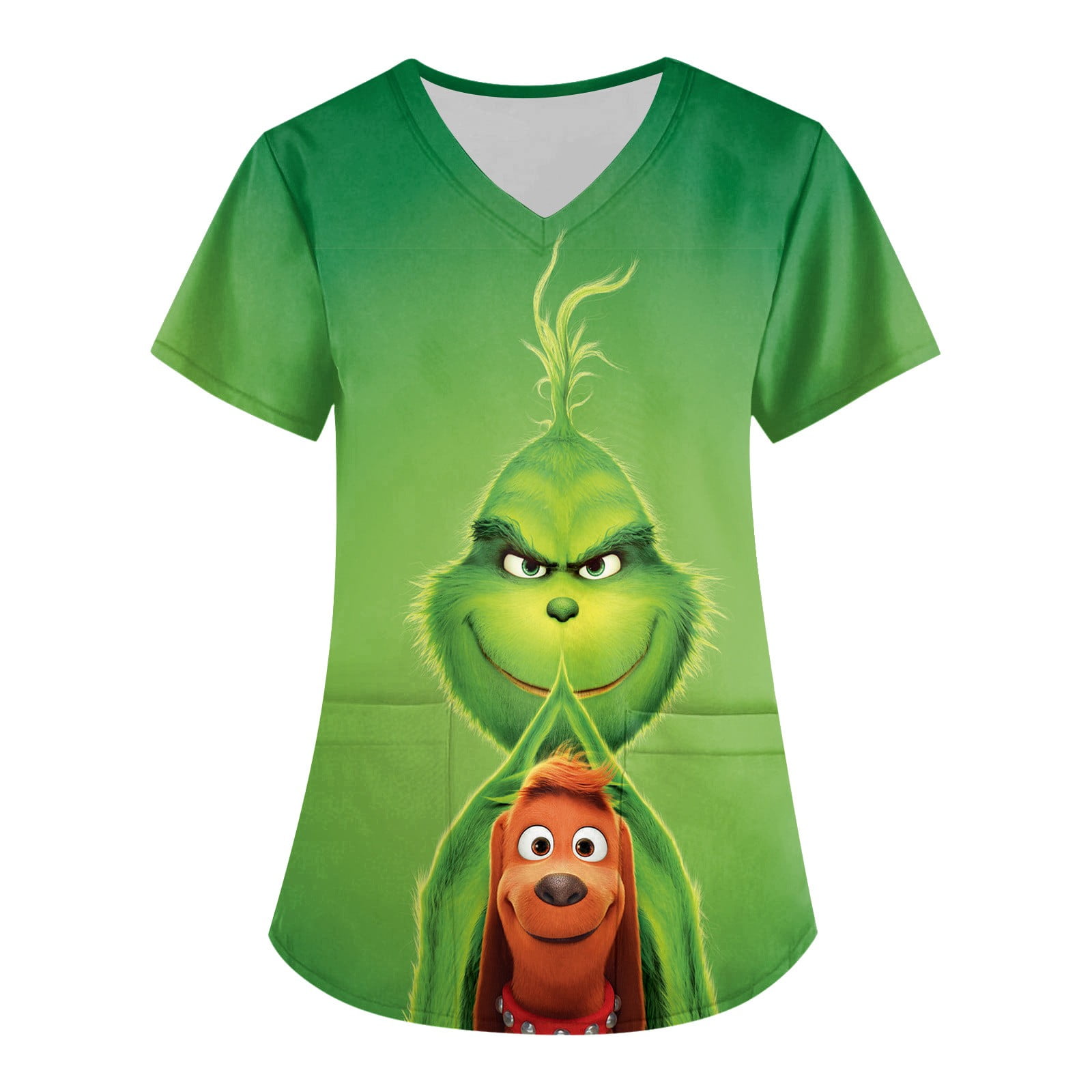 Christmas Scrubs Tops for Women, Women's Scrub Tops Grinch Printed V ...