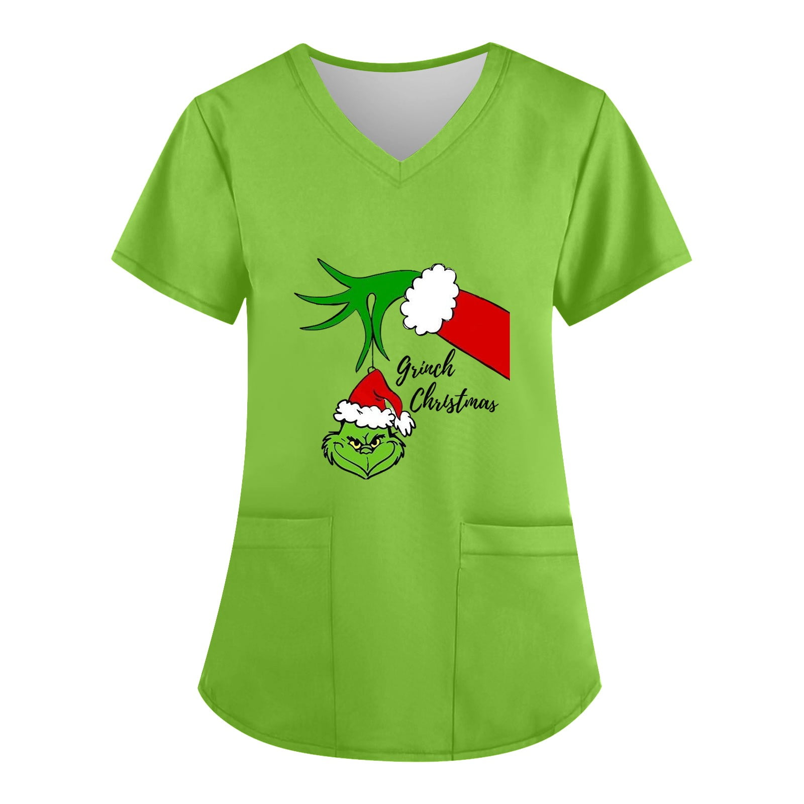 Christmas Scrubs Tops for Women, Women's Scrub Tops Grinch Printed V ...