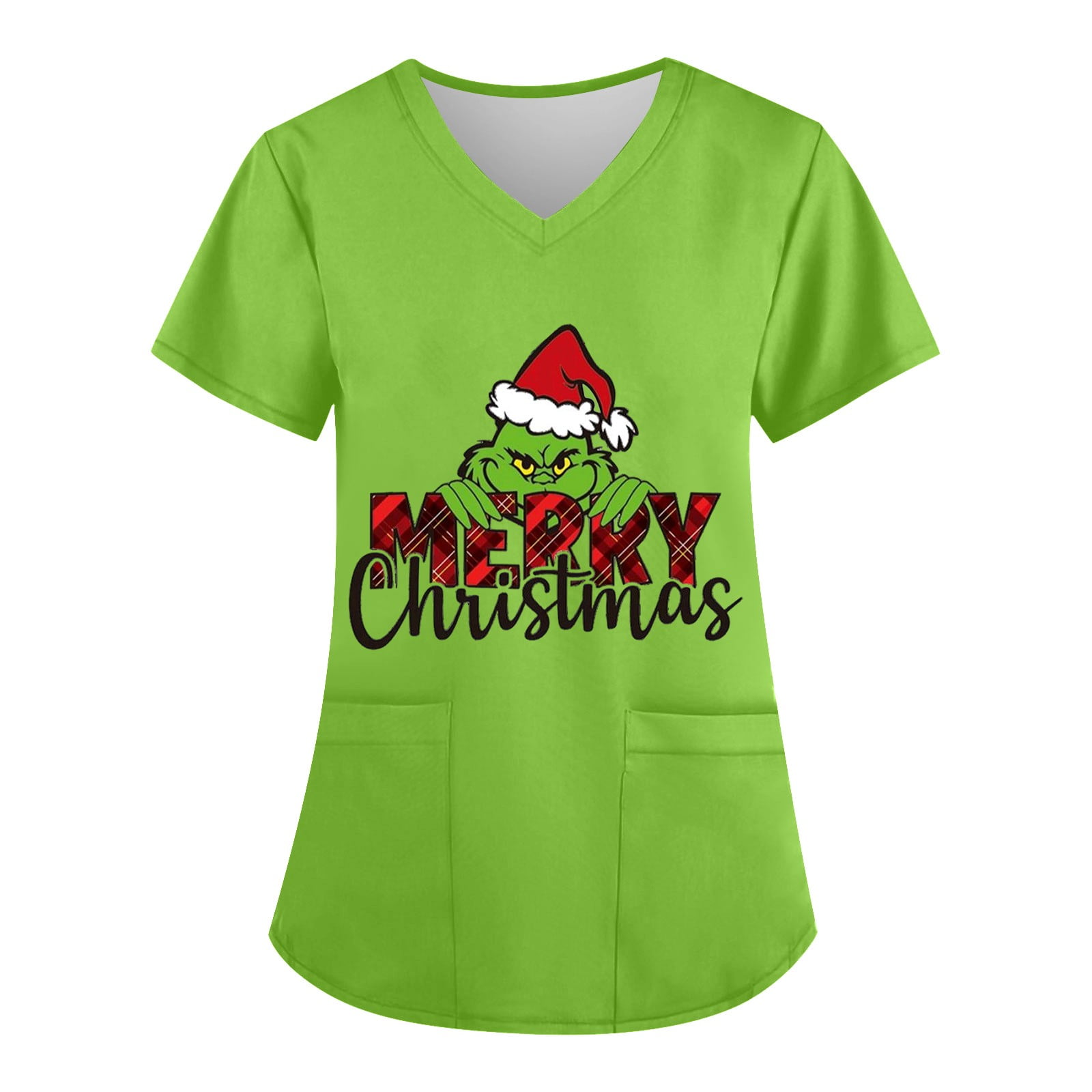 Christmas Scrubs Tops for Women, Women's Scrub Tops Grinch Printed V ...