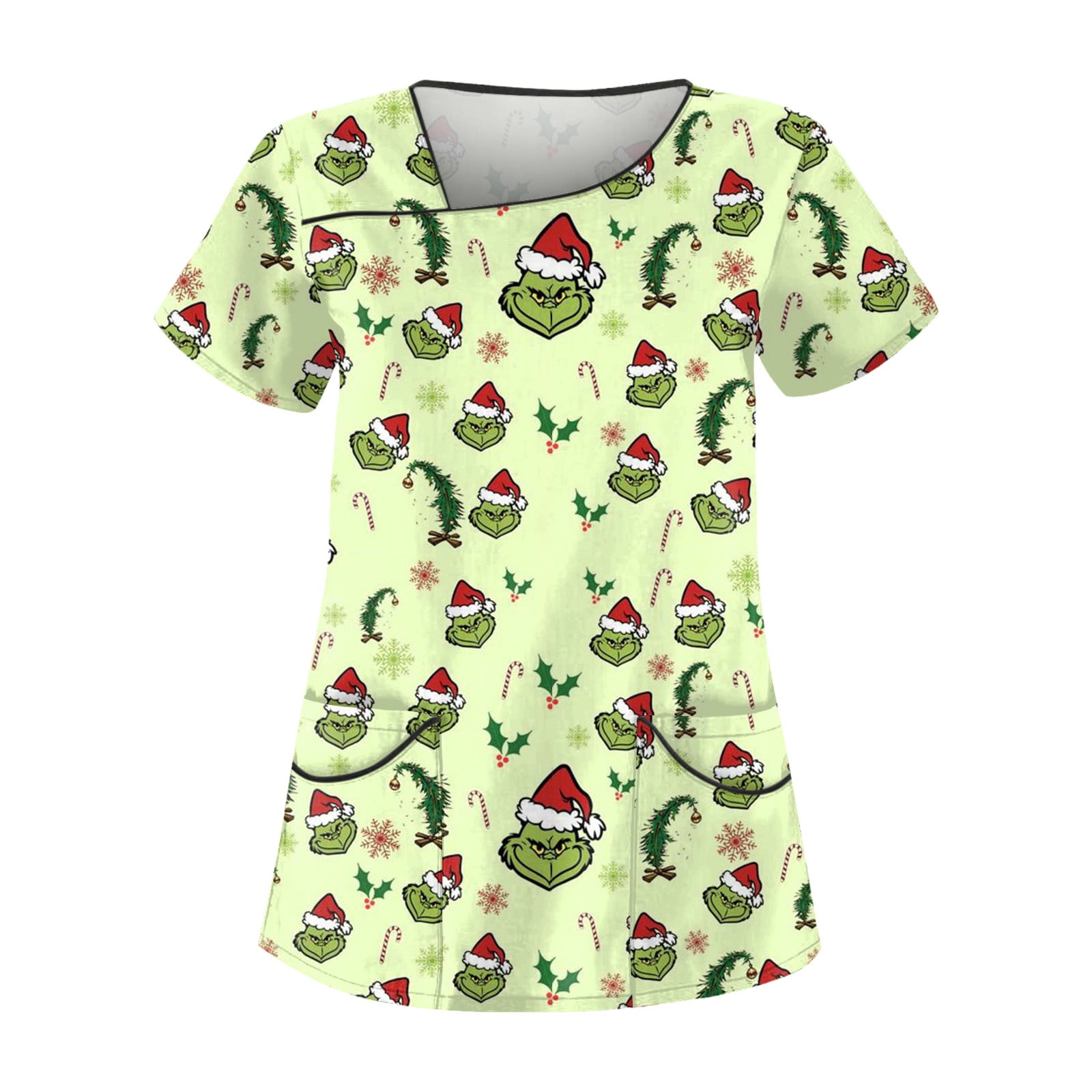 Christmas Scrubs Tops for Women, Women's Scrub Tops Grinch Printed V ...