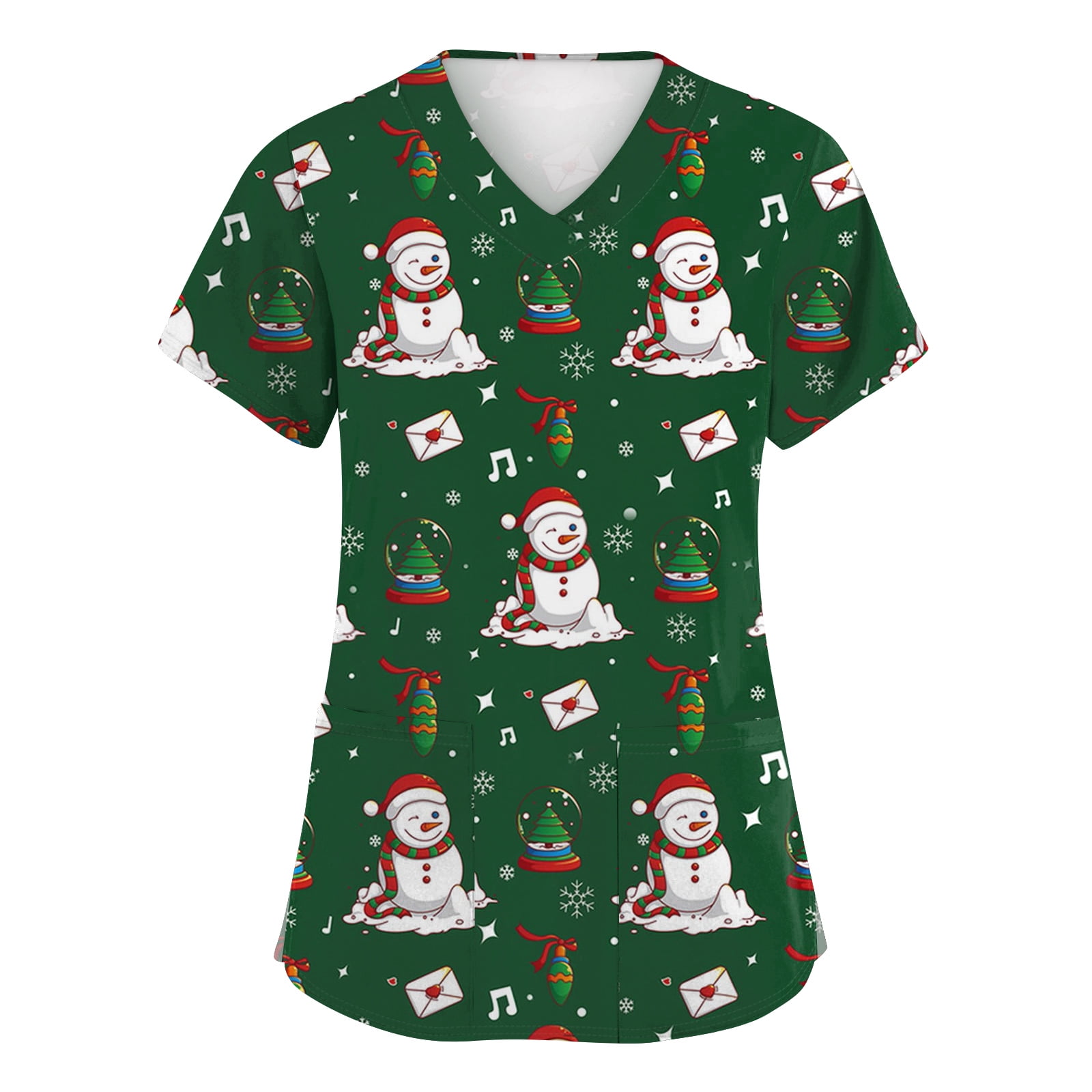 Christmas Scrubs Tops for Women Plus Size Stretchy Short Sleeve V Neck ...