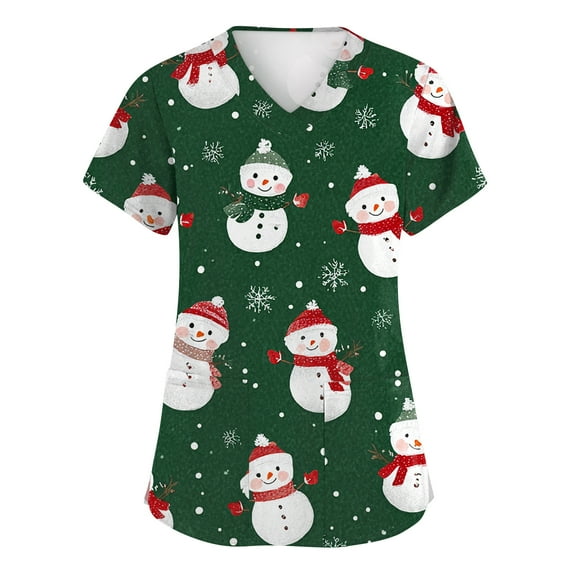 Christmas Scrubs Tops for Women Plus Size Stretchy Short Sleeve V Neck ...