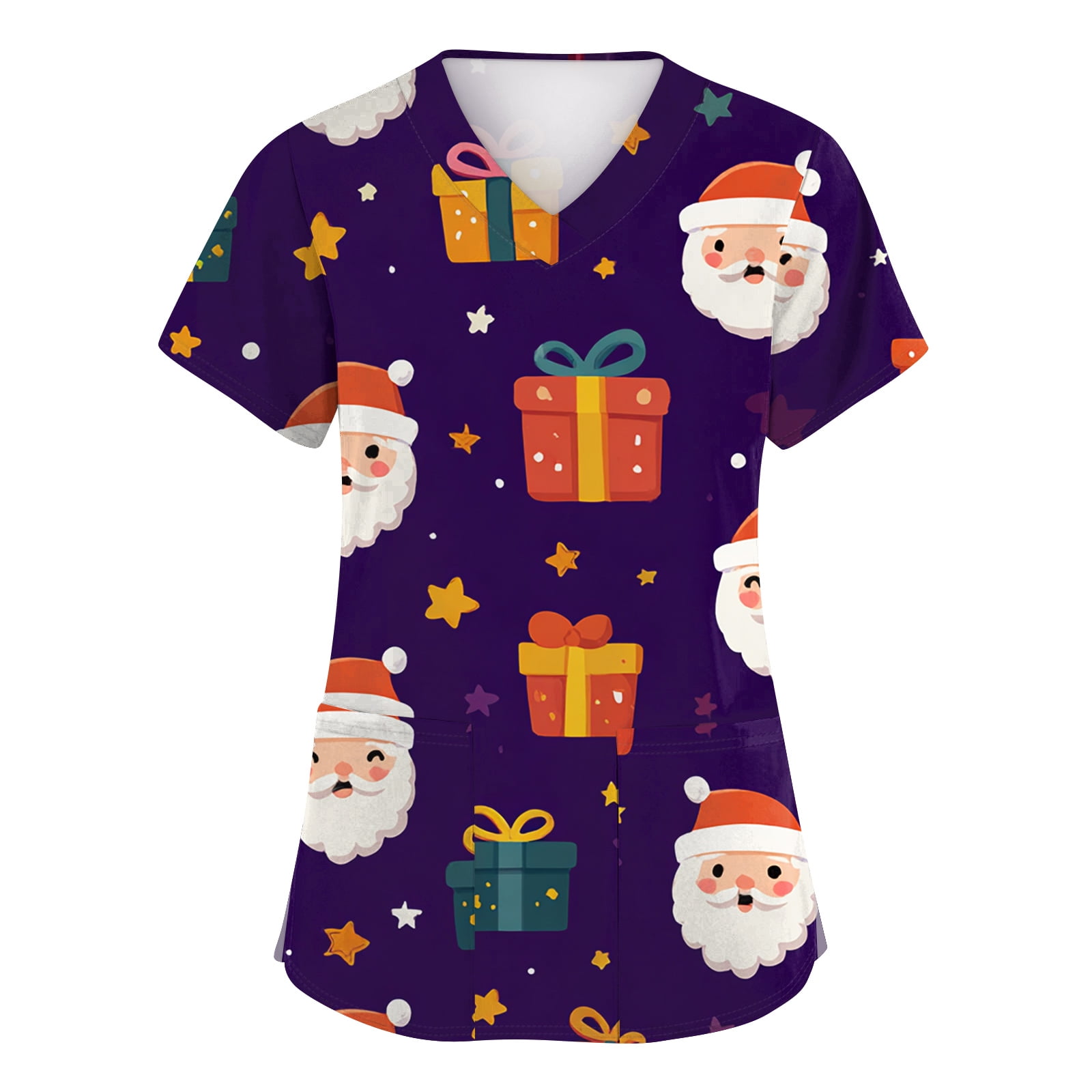 Christmas Scrubs Tops for Women Plus Size Stretchy Short Sleeve V Neck ...